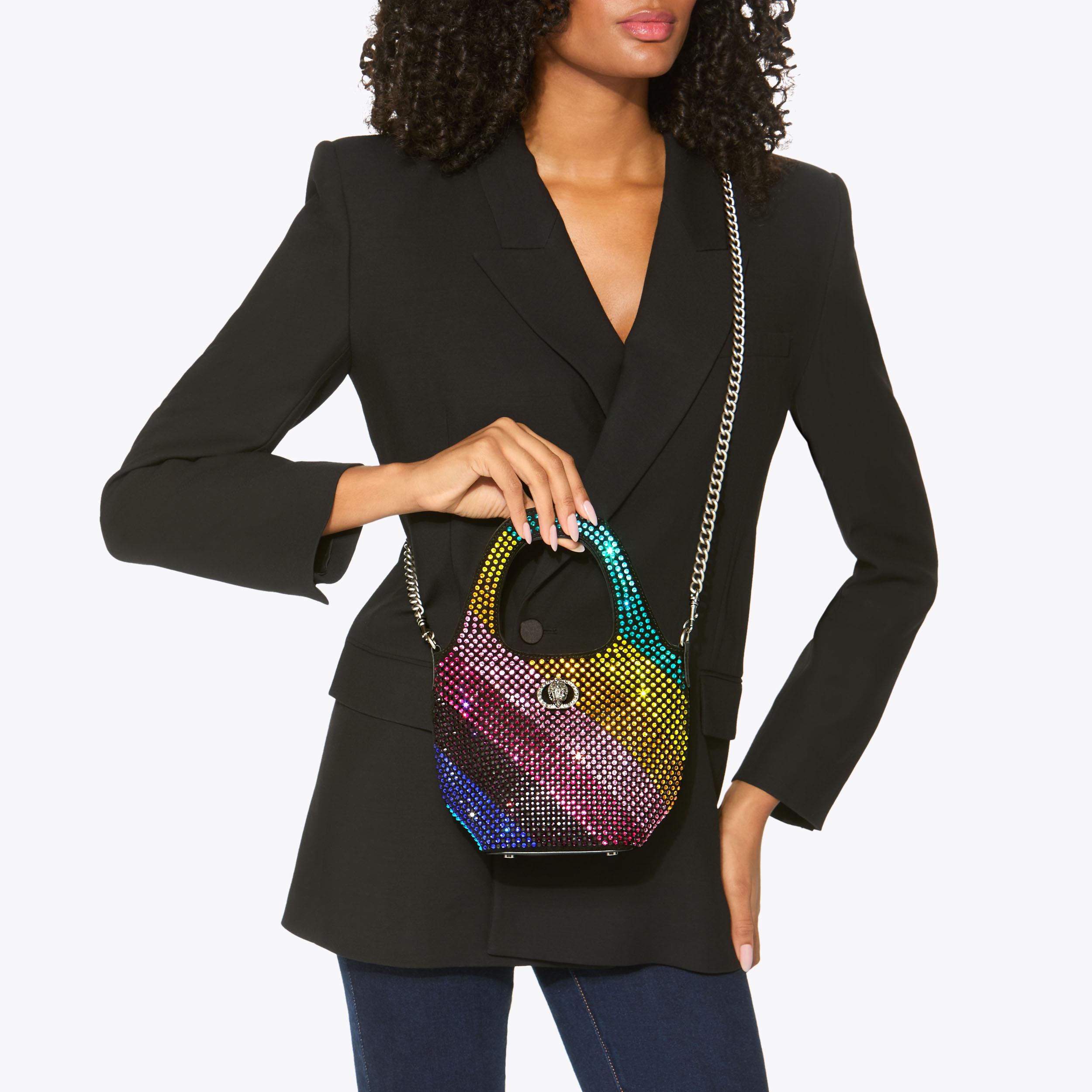 SM CHELSEA CRYSTAL HOBO Black Suede Crystal Bag by KURT GEIGER LONDON