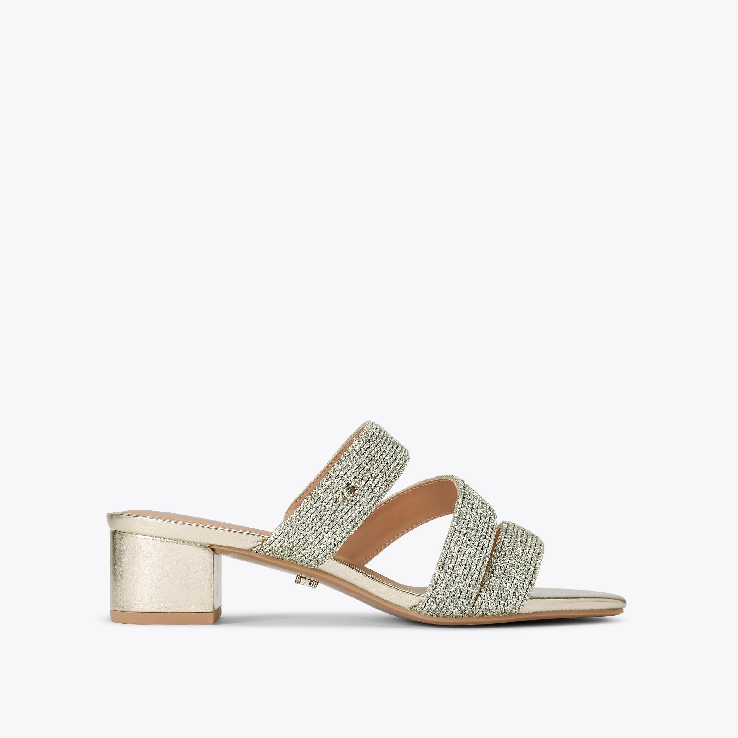 GALA BLOCK MULE Gold Fabric Block Heel by CARVELA