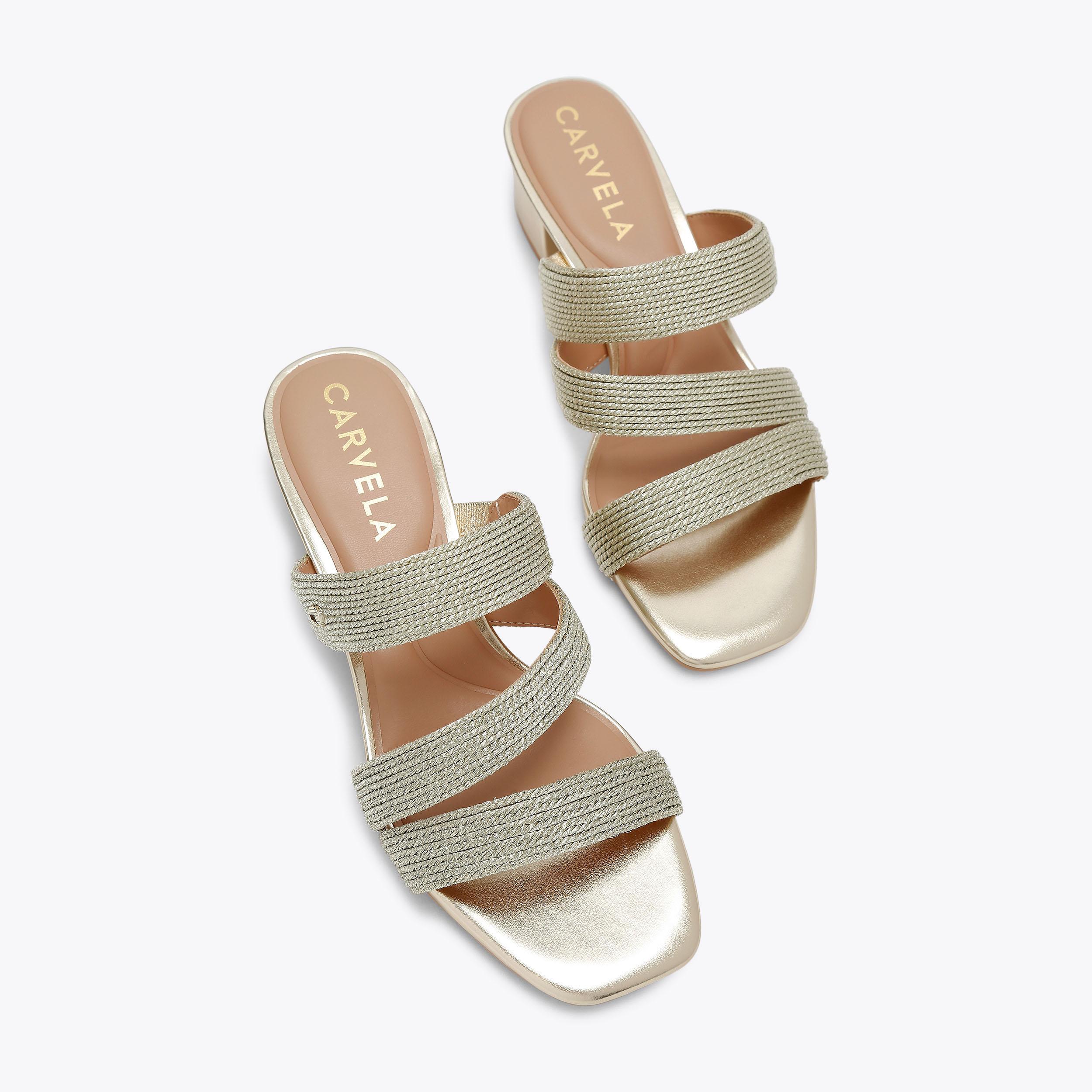 GALA BLOCK MULE Gold Fabric Block Heel by CARVELA