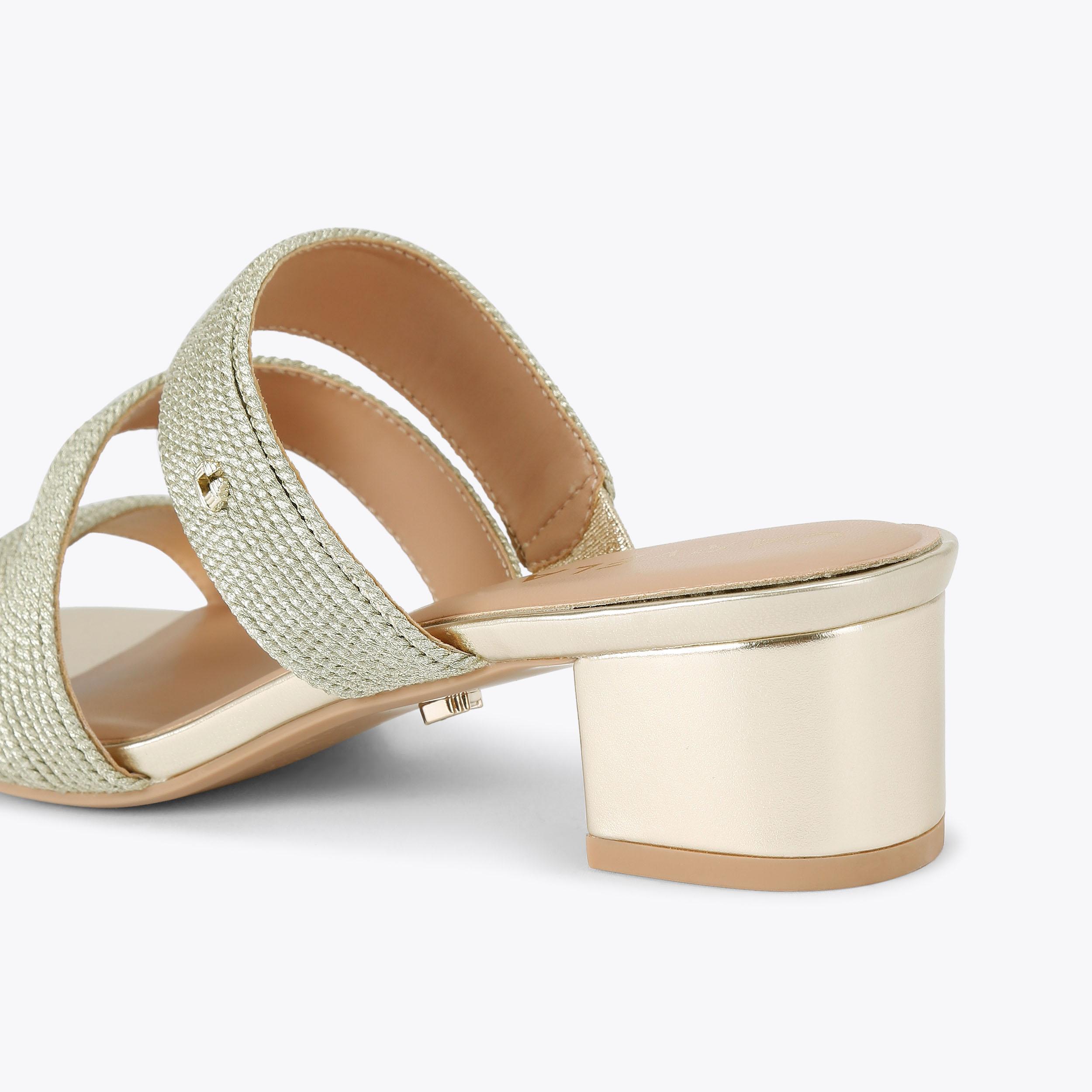 GALA BLOCK MULE Gold Fabric Block Heel by CARVELA