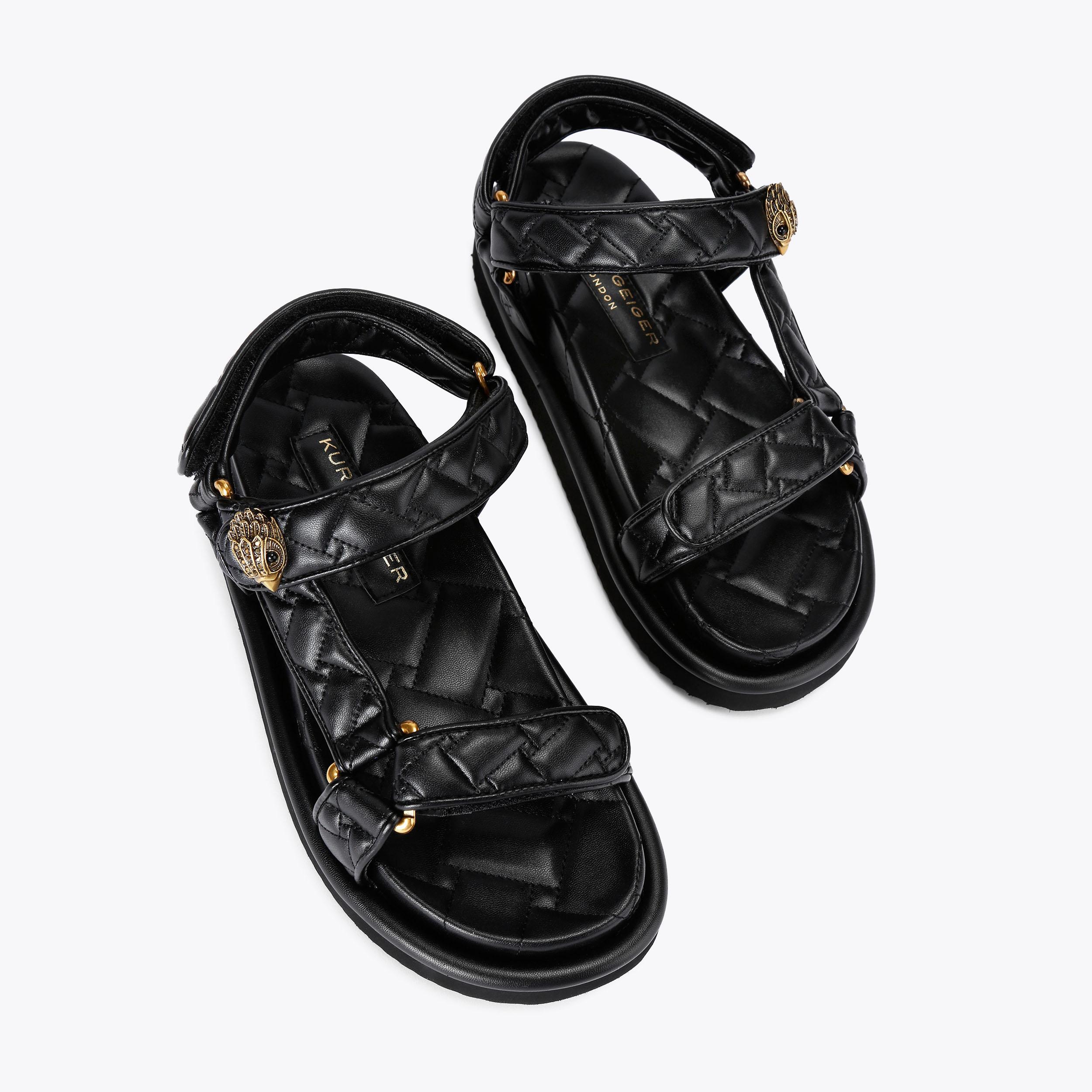 ORSON SANDAL Black Quilted Velcro Sandal by KURT GEIGER LONDON
