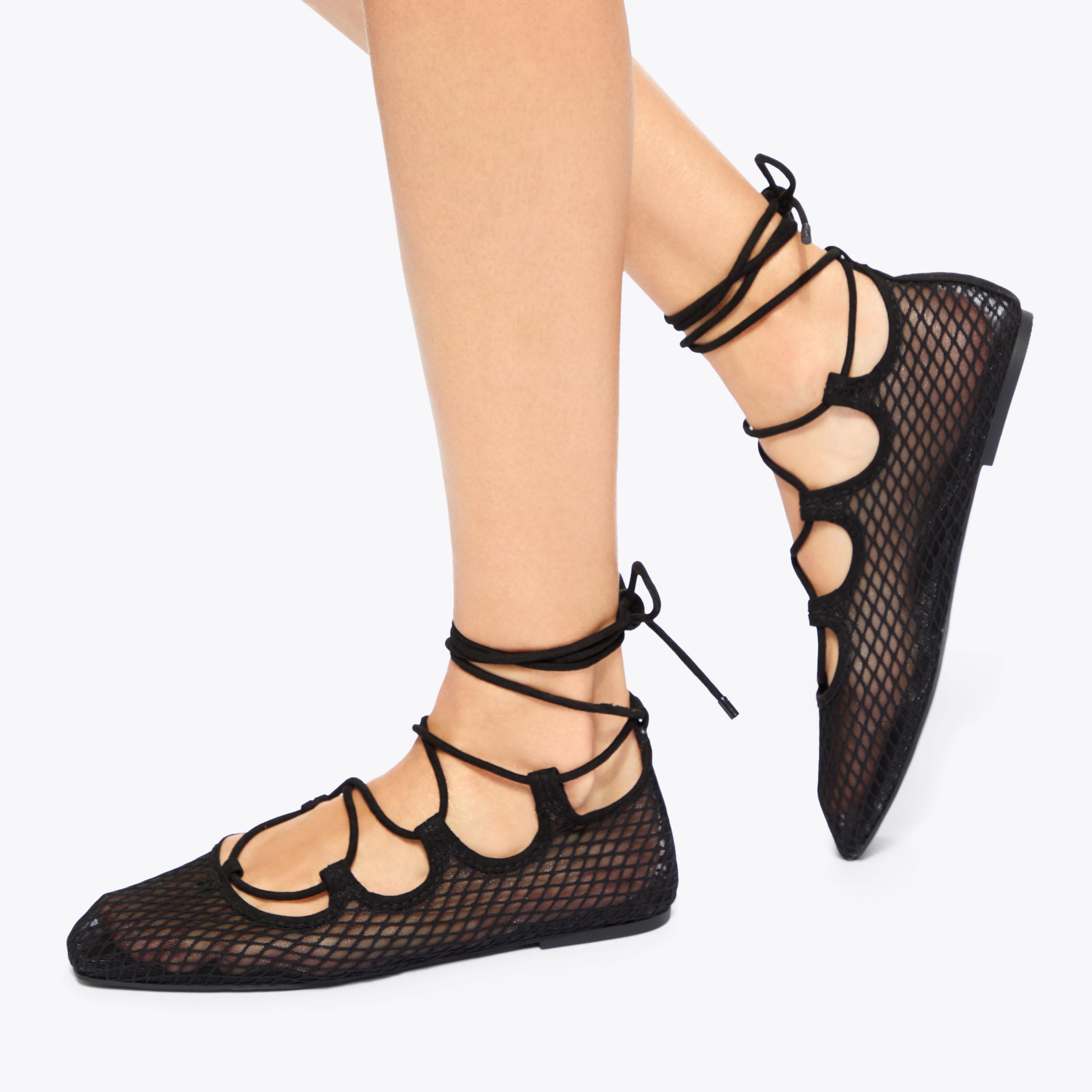 NINA TIE UP Black Mesh Flat by KG KURT GEIGER