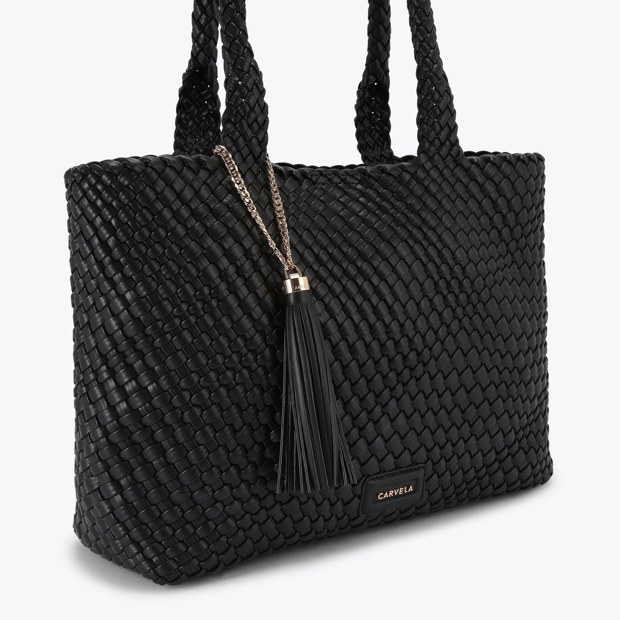 VERONA WEAVE TOTE BAG Black Woven Tote Bag by CARVELA