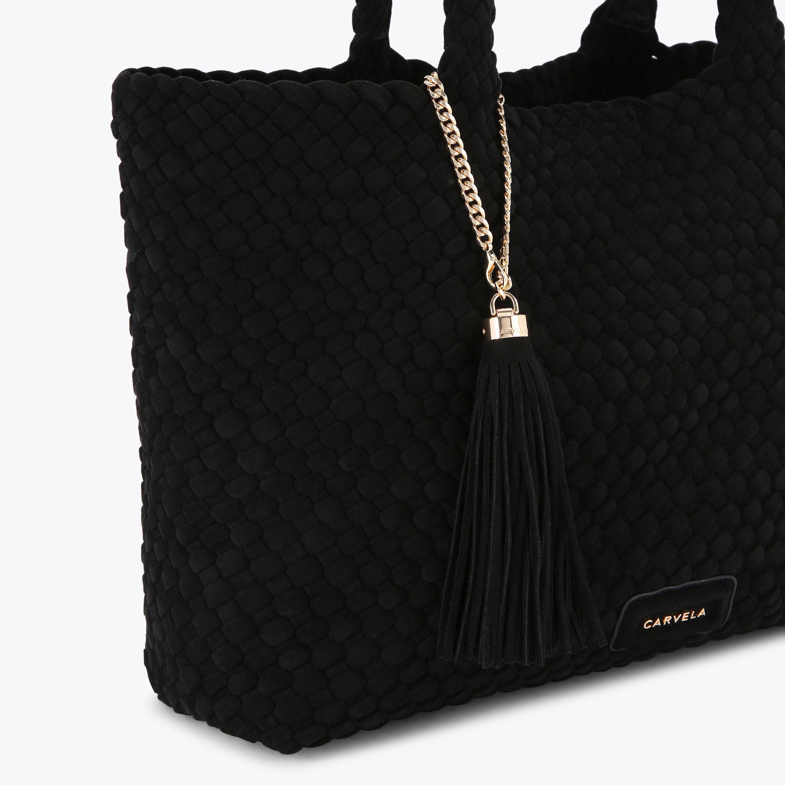 VERONA WEAVE TOTE BAG Microsuede Black Tote Bag by CARVELA