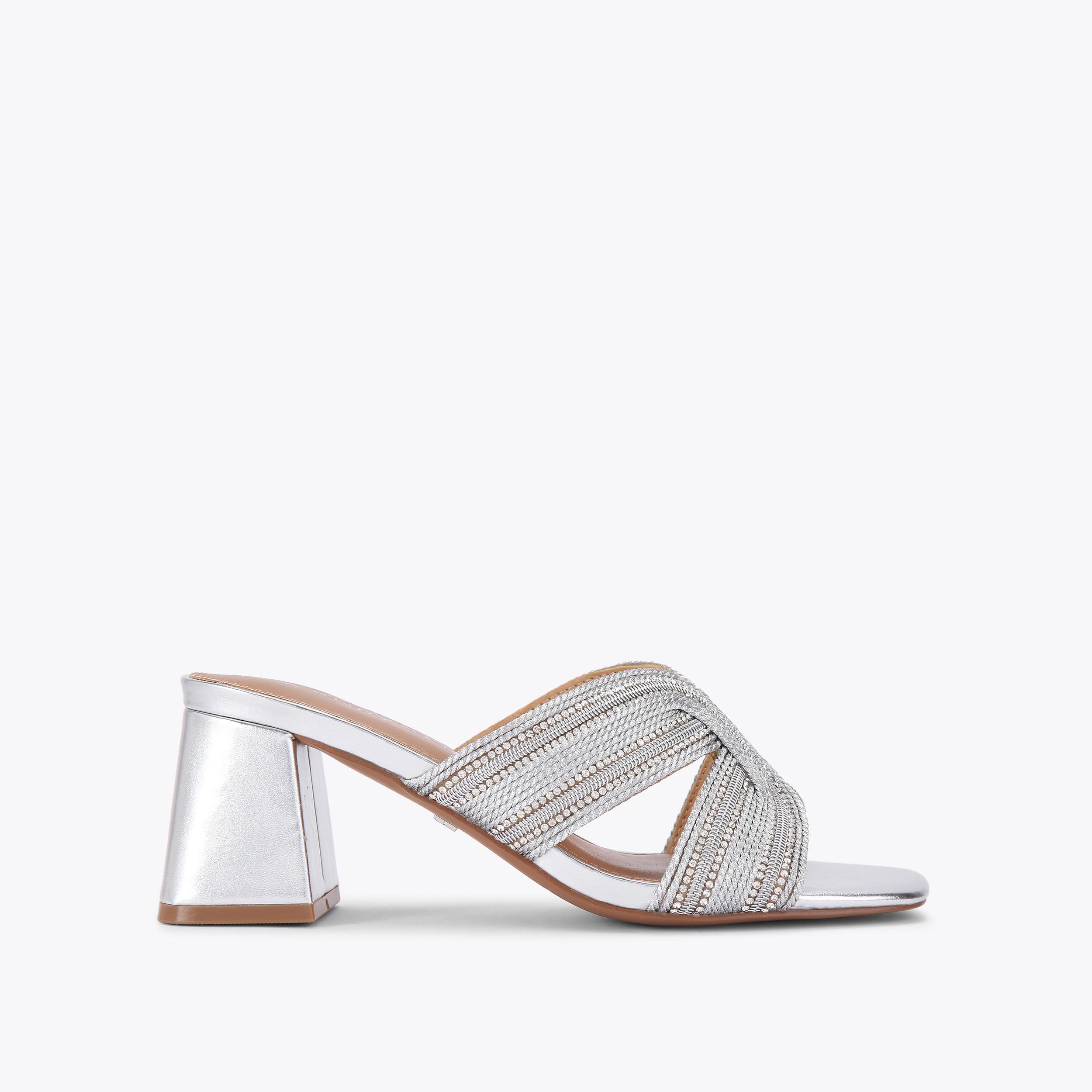 POSE MULE Silver Rope Block Heel by KG KURT GEIGER