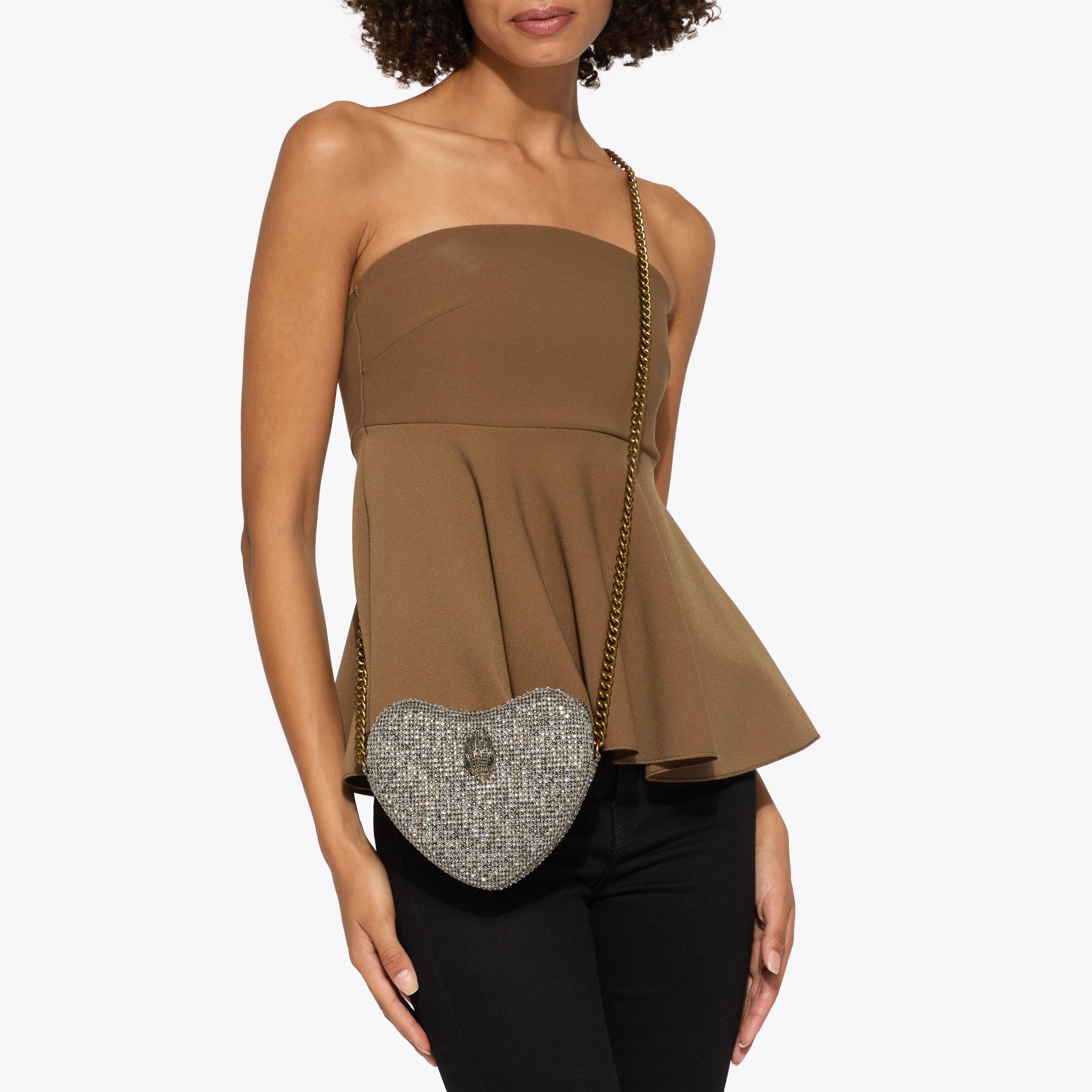 FABRIC KENSINGTON HEART X Beige Houndstooth Cross Body Bag by KURT ...