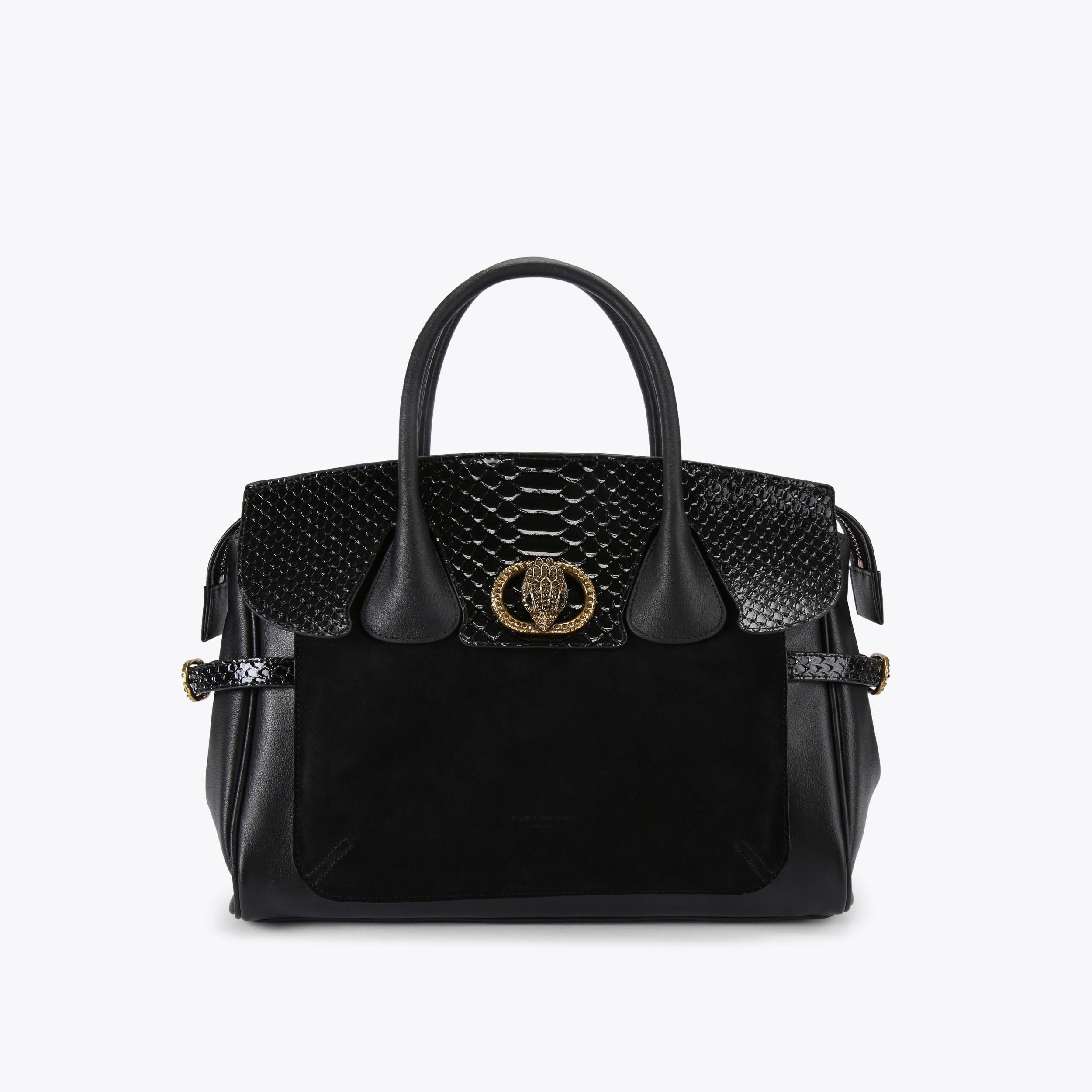 CHELSEA TOTE Black Suede 3D Embossed Tote Bag by KURT GEIGER LONDON