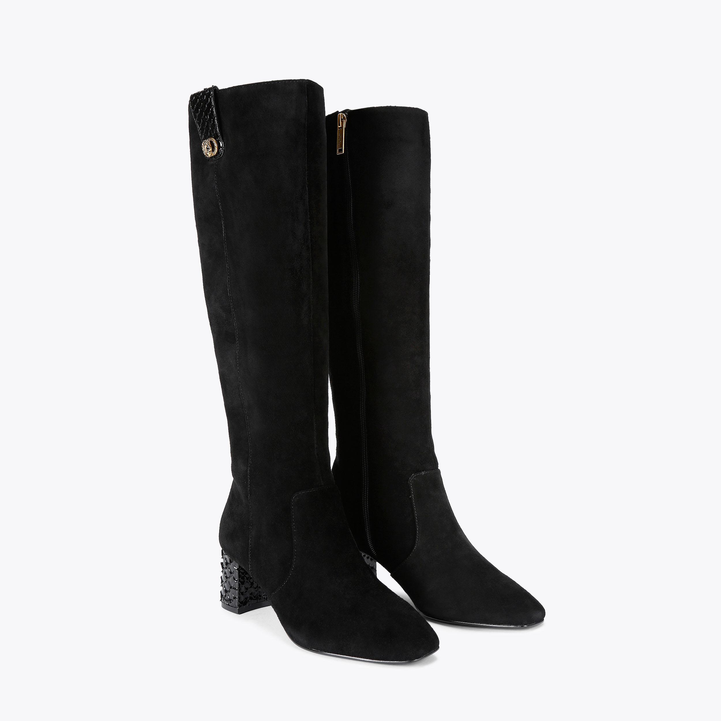CHELSEA TRIM KNEE BOOT Black Suede Knee High Boot by KURT GEIGER LONDON