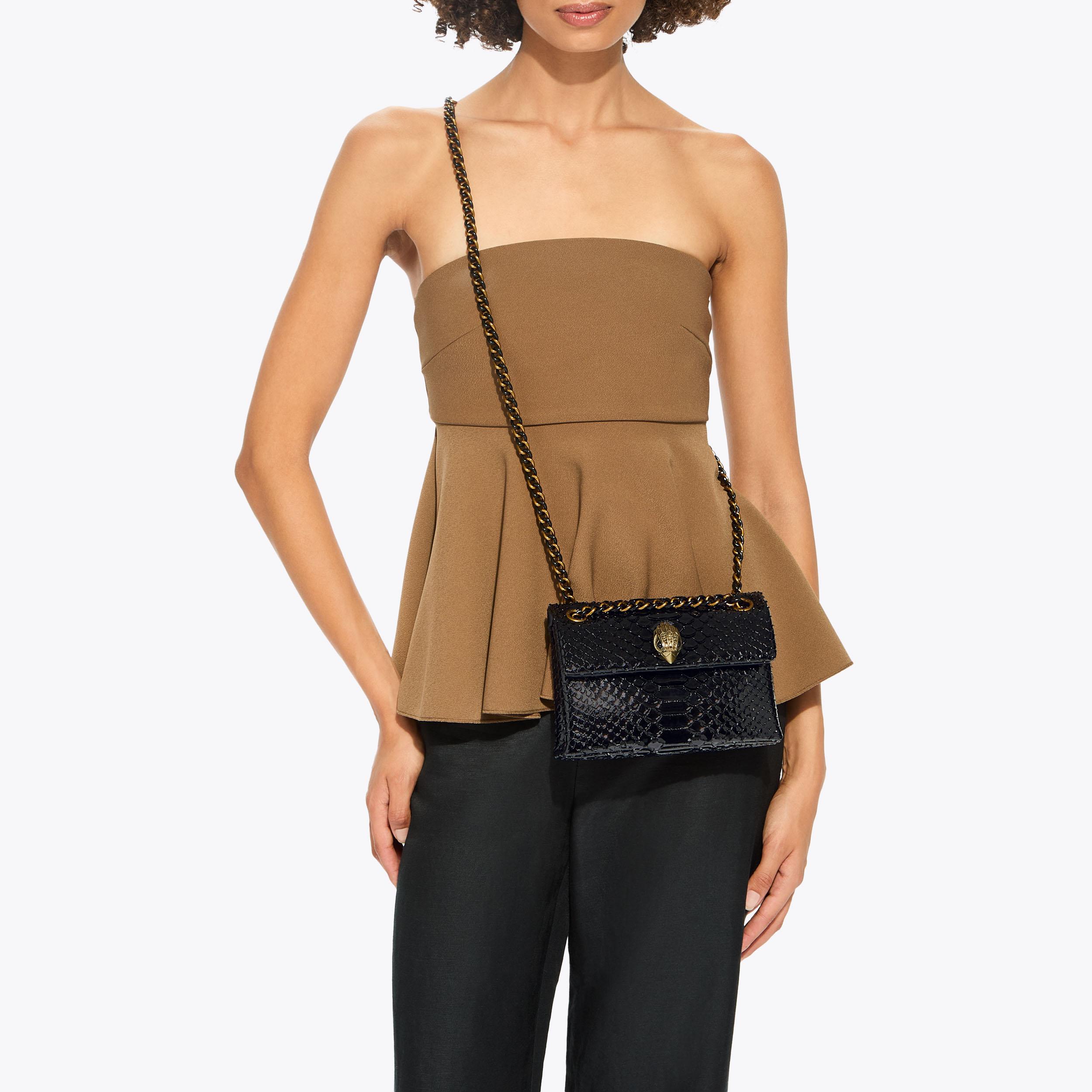 LEATHER MINI KENSINGTON Black Snake 3D Lizard Kensington Bag by KURT ...