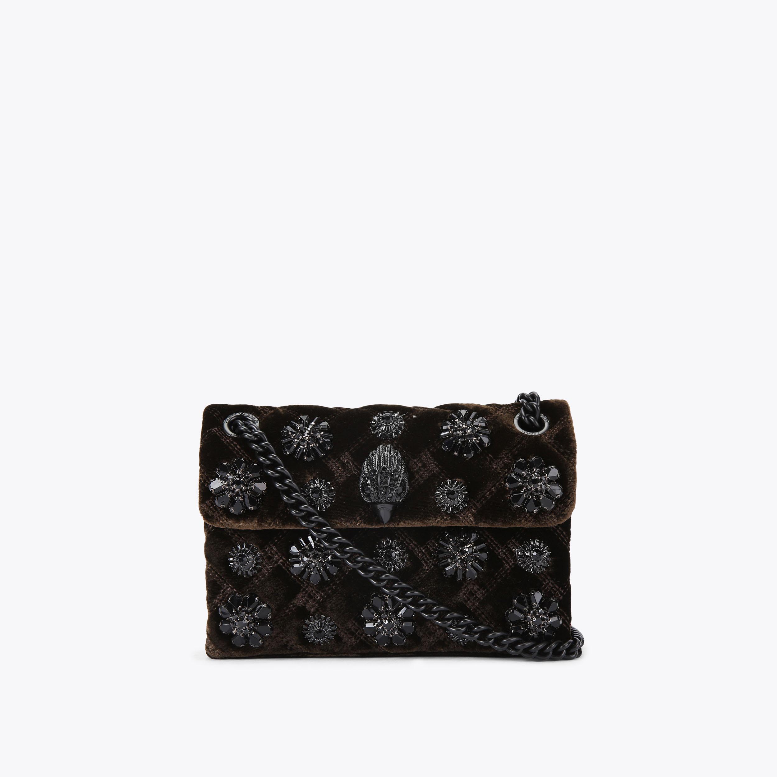 VELVET MINI KENSINGTON Deep Brown Crystal Cross Body Bag by KURT GEIGER ...