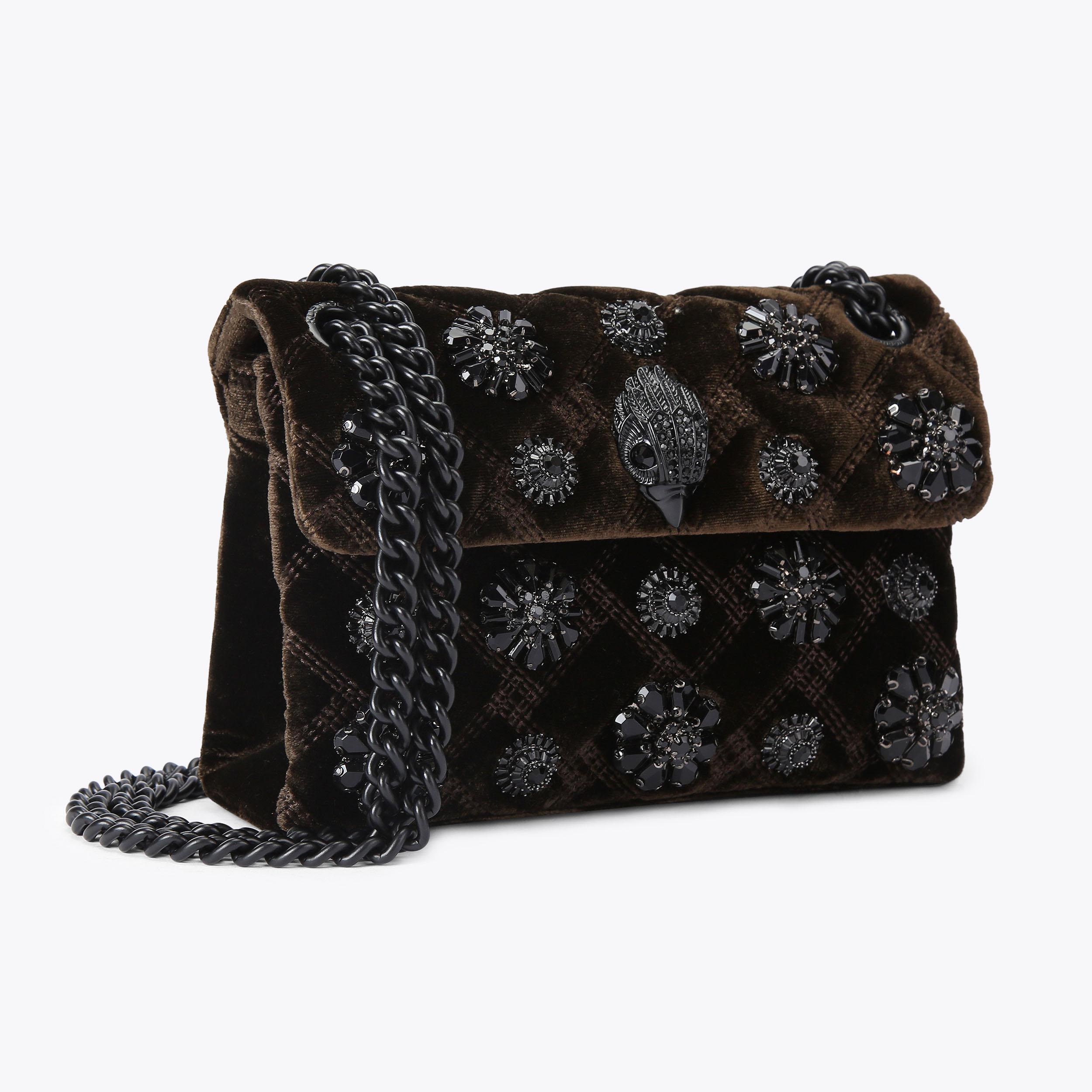 VELVET MINI KENSINGTON Deep Brown Crystal Cross Body Bag by KURT GEIGER ...