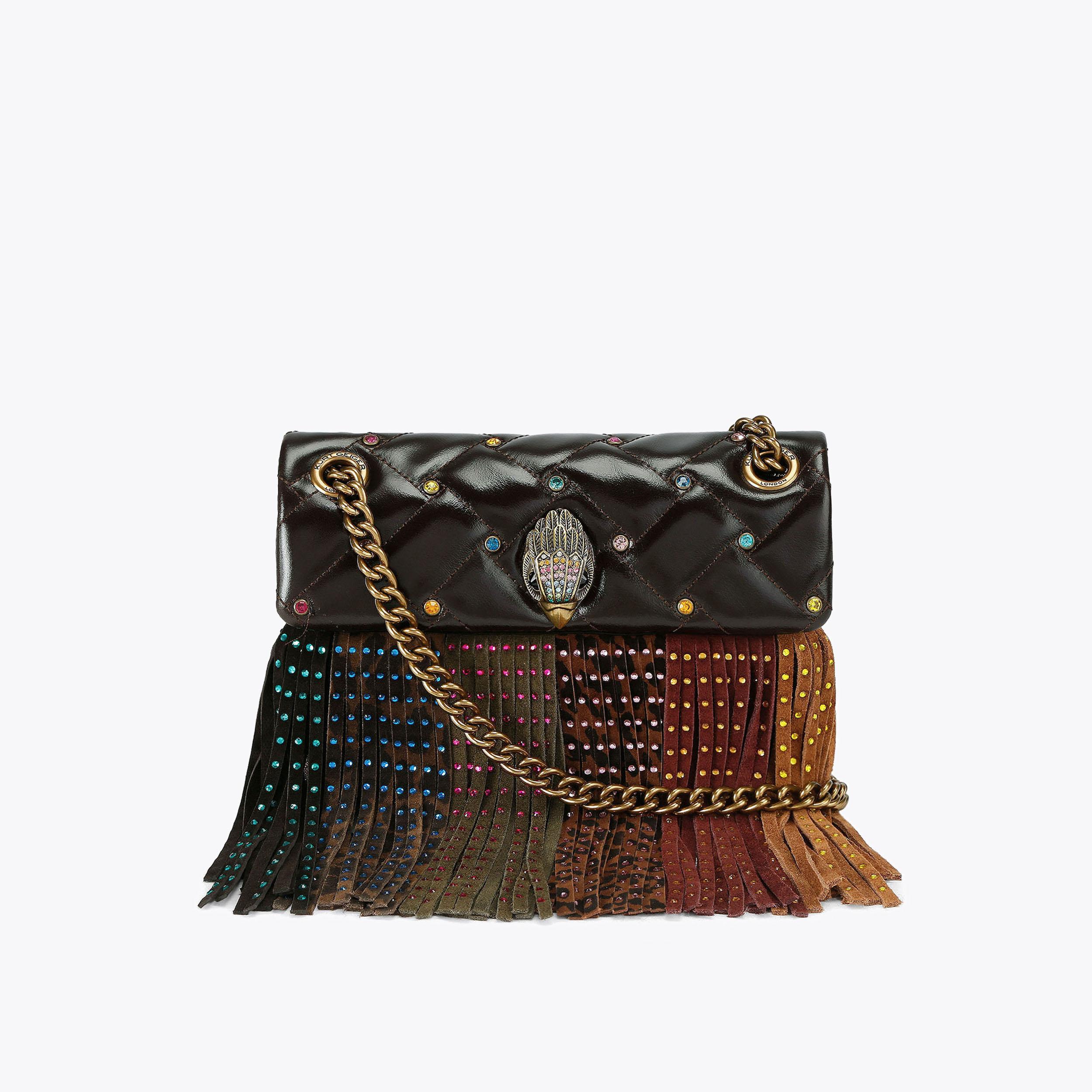MINI KENSINGTON FRINGE Deep Brown Fringe Cross Body Bag by KURT GEIGER ...