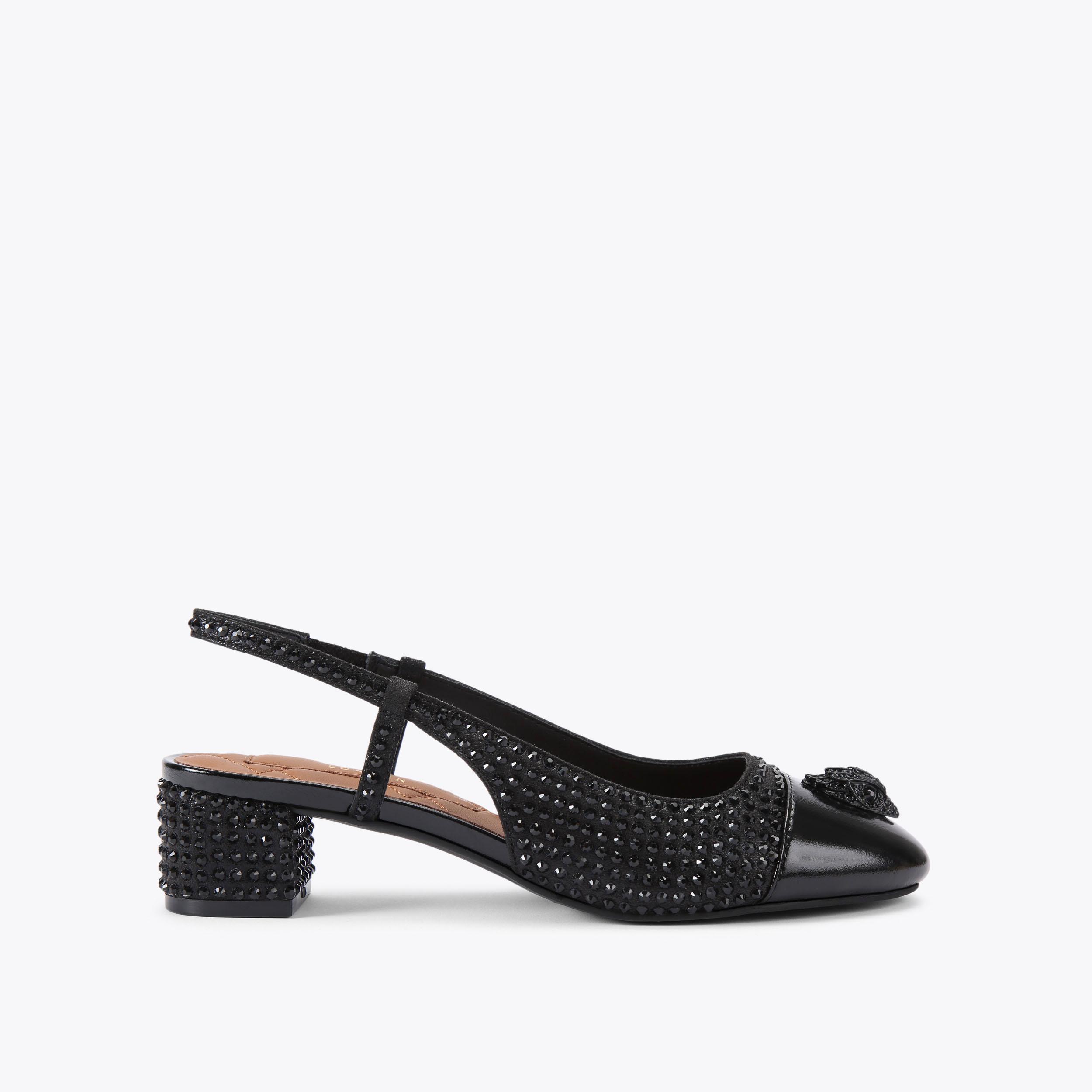 SLOANE MID SLINGBACK DR Black Drench Slingback Heel by KURT GEIGER LONDON