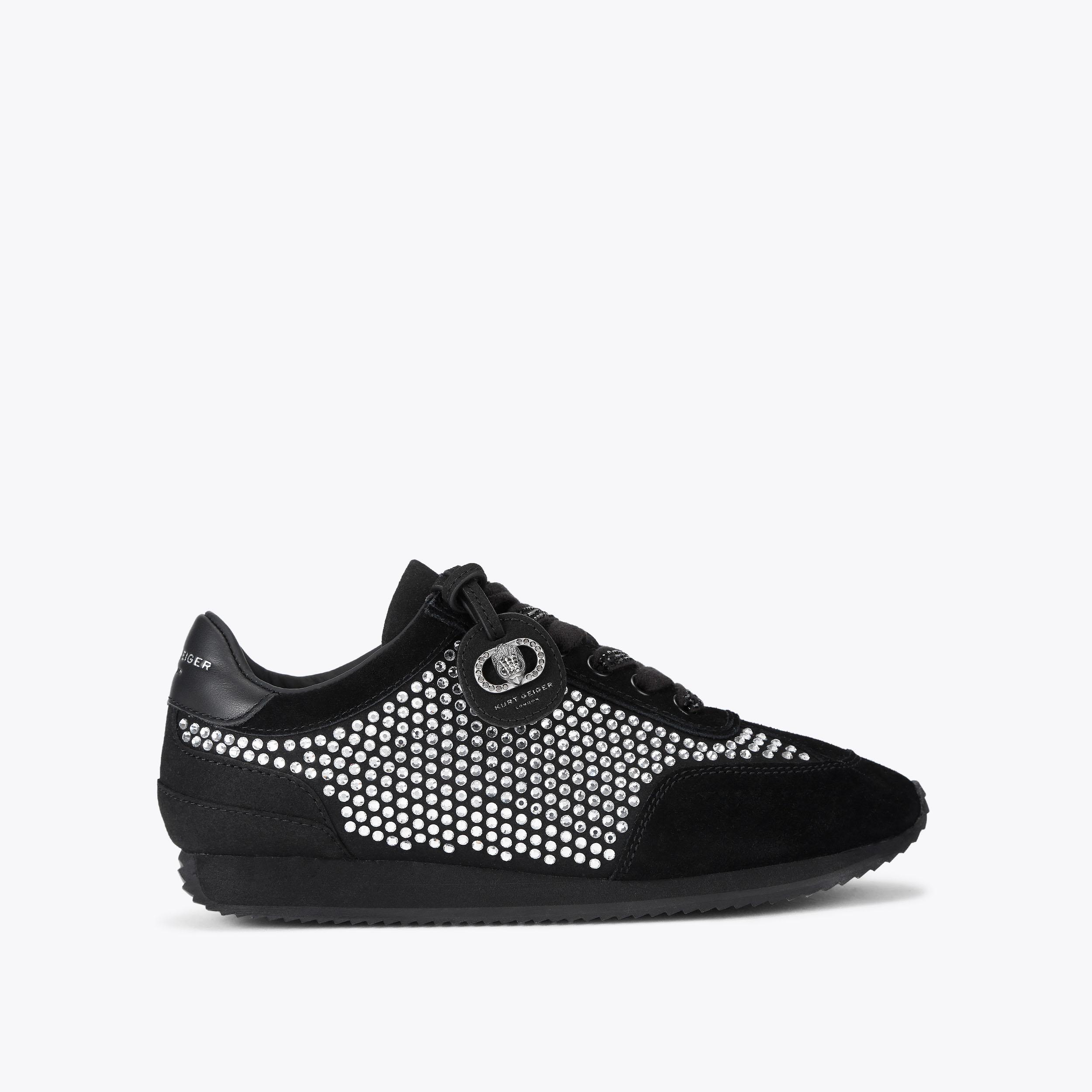 CHELSEA CRYSTAL TAG Black Silver Crystal Sneaker by KURT GEIGER LONDON