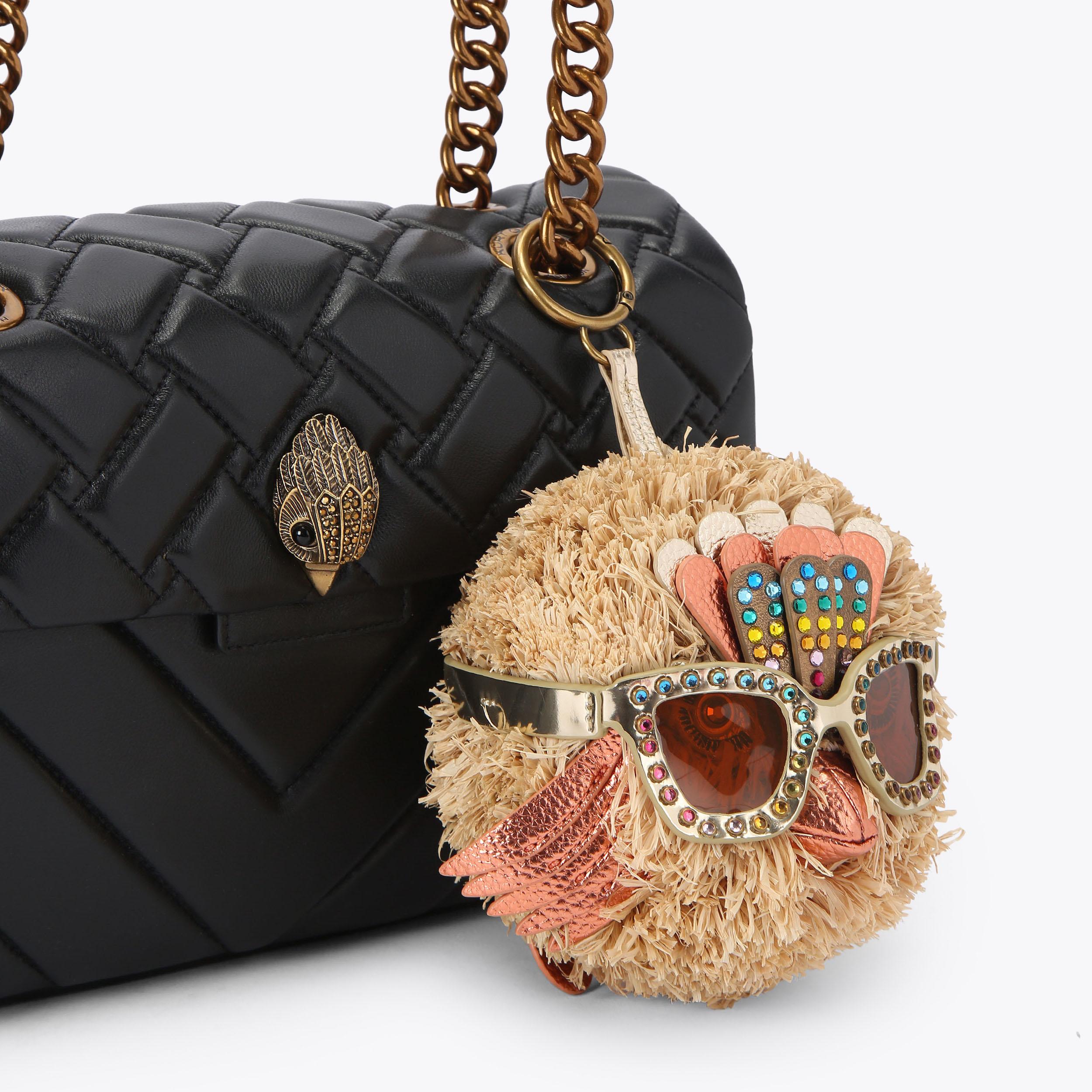 POM POM EAGLE SUNGL CHARM Beige Raffia Pom Pom Charm by Kurt Geiger London