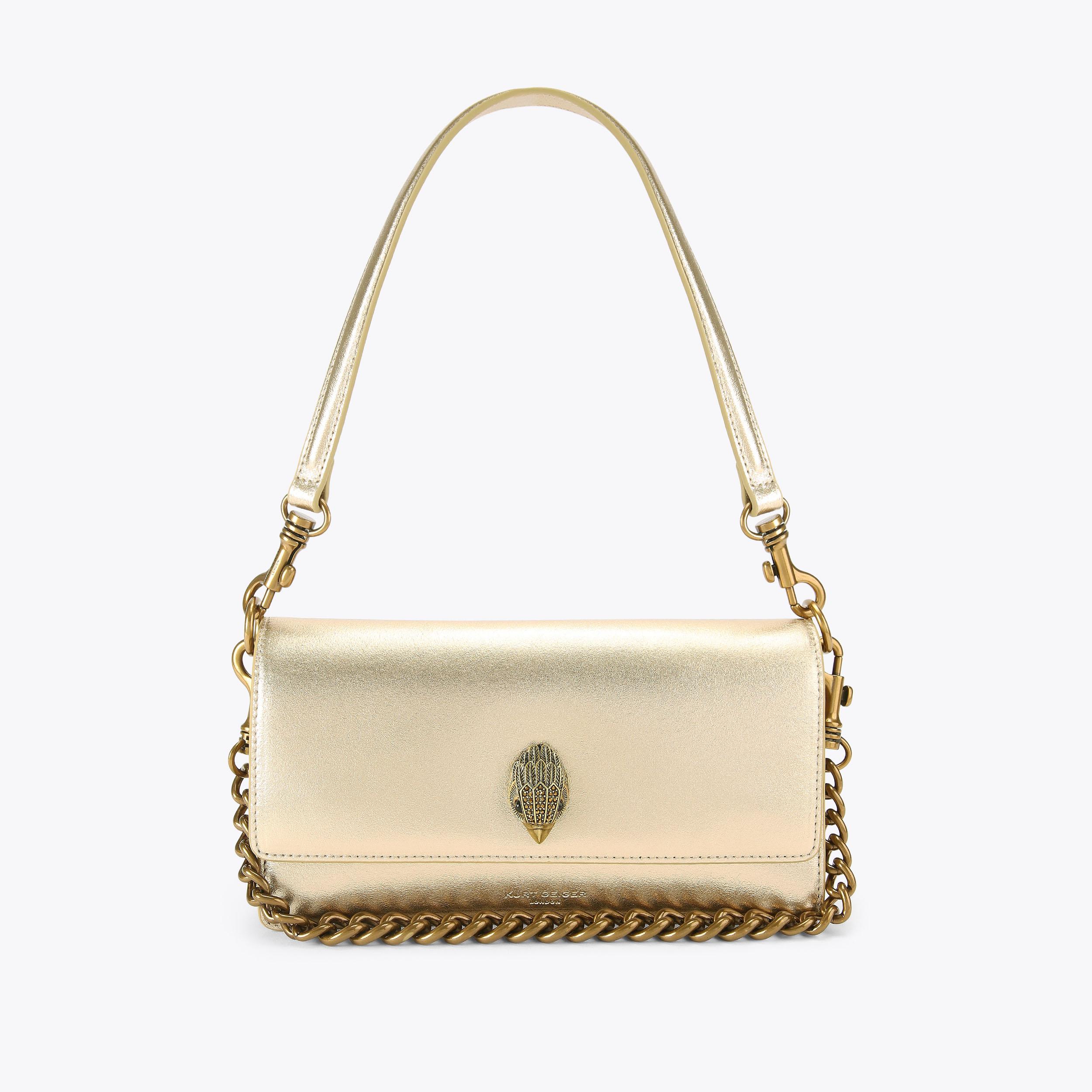 SHOREDITCH SOFT SH Gold Leather Soft Shoulder Bag by Kurt Geiger London