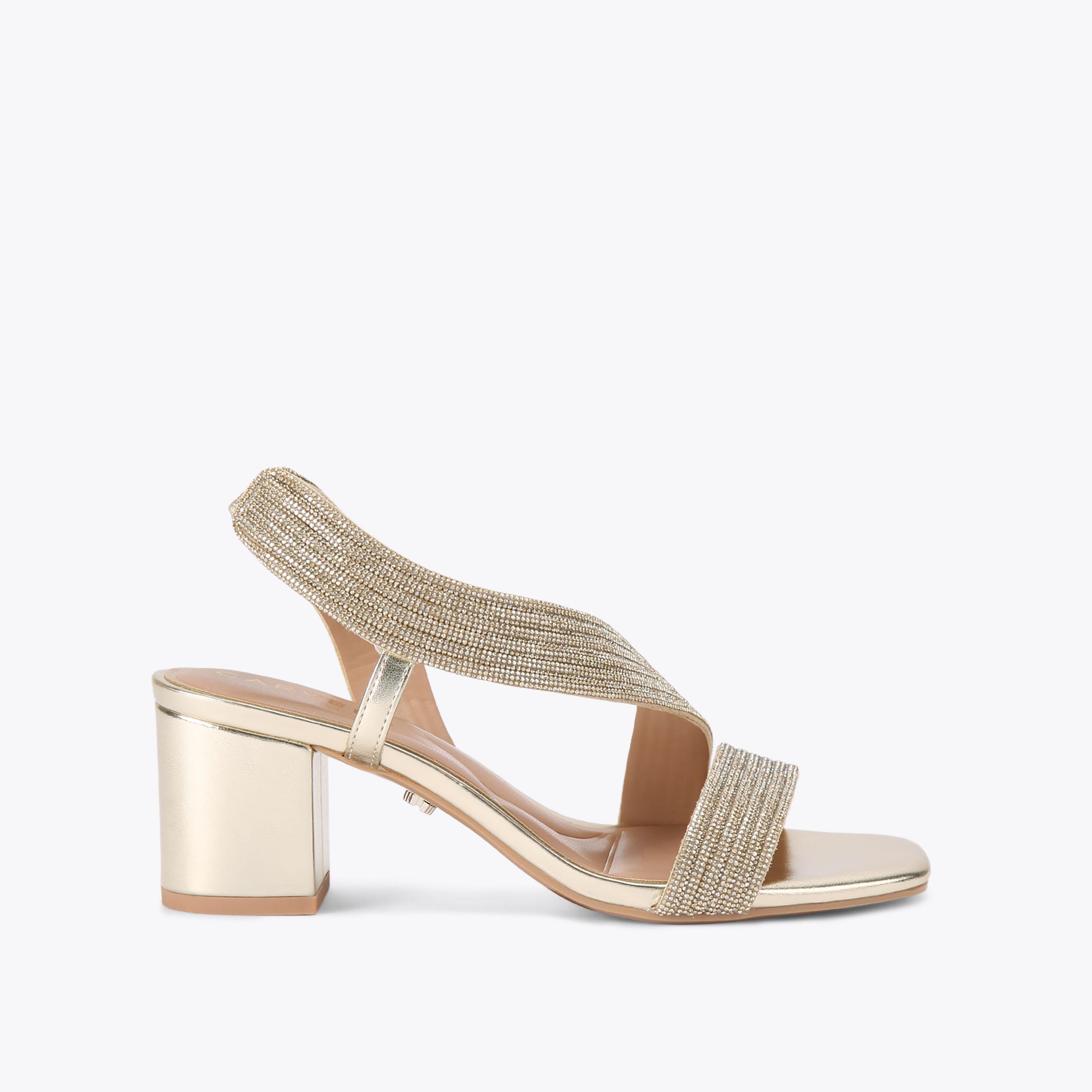 GALA BLOCK JEWEL WIDE FIT Gold Fabric Crystal Wide Fit Heel by Carvela