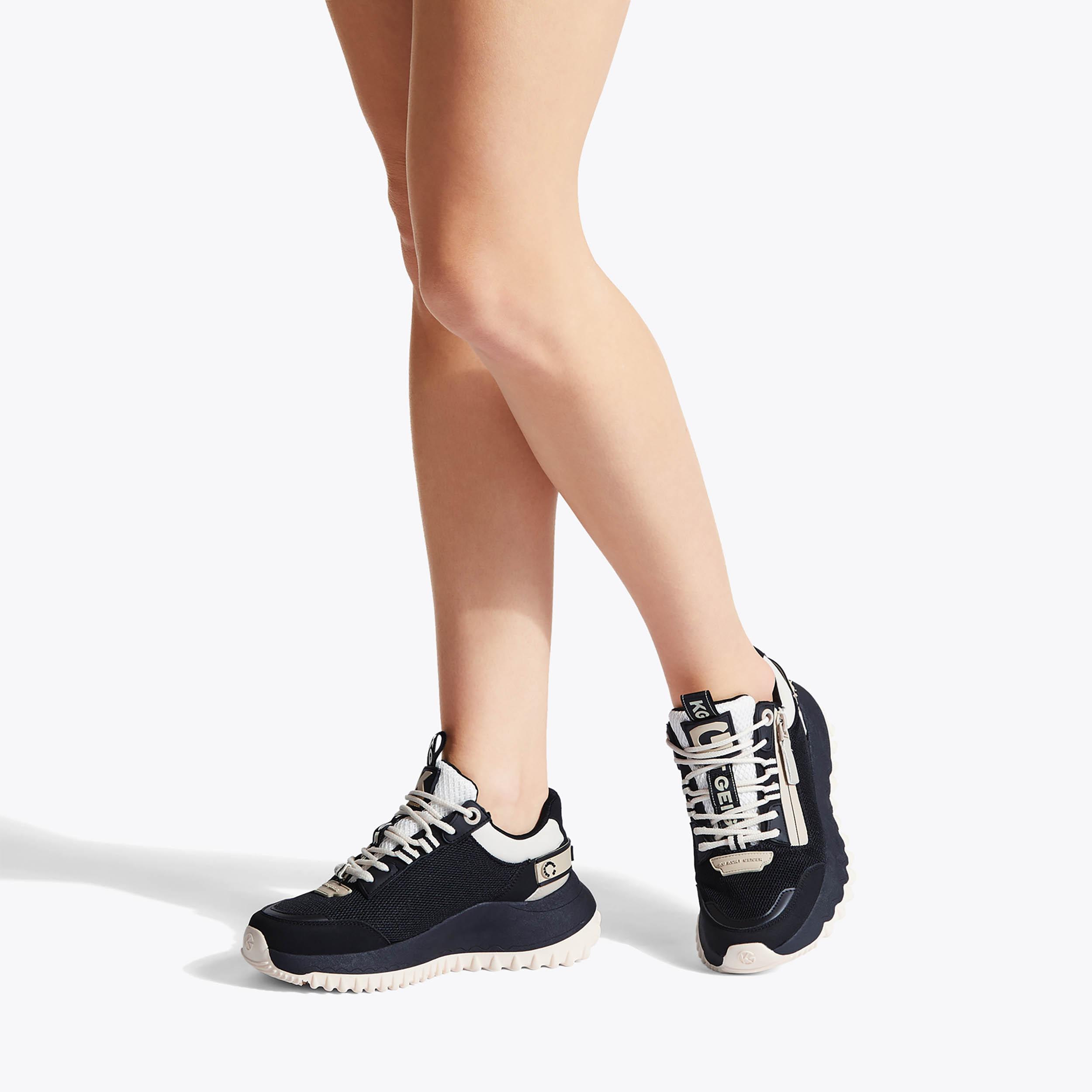 LOWELL ZIP Black Fabric Zip Laced Sneakers by KG KURT GEIGER