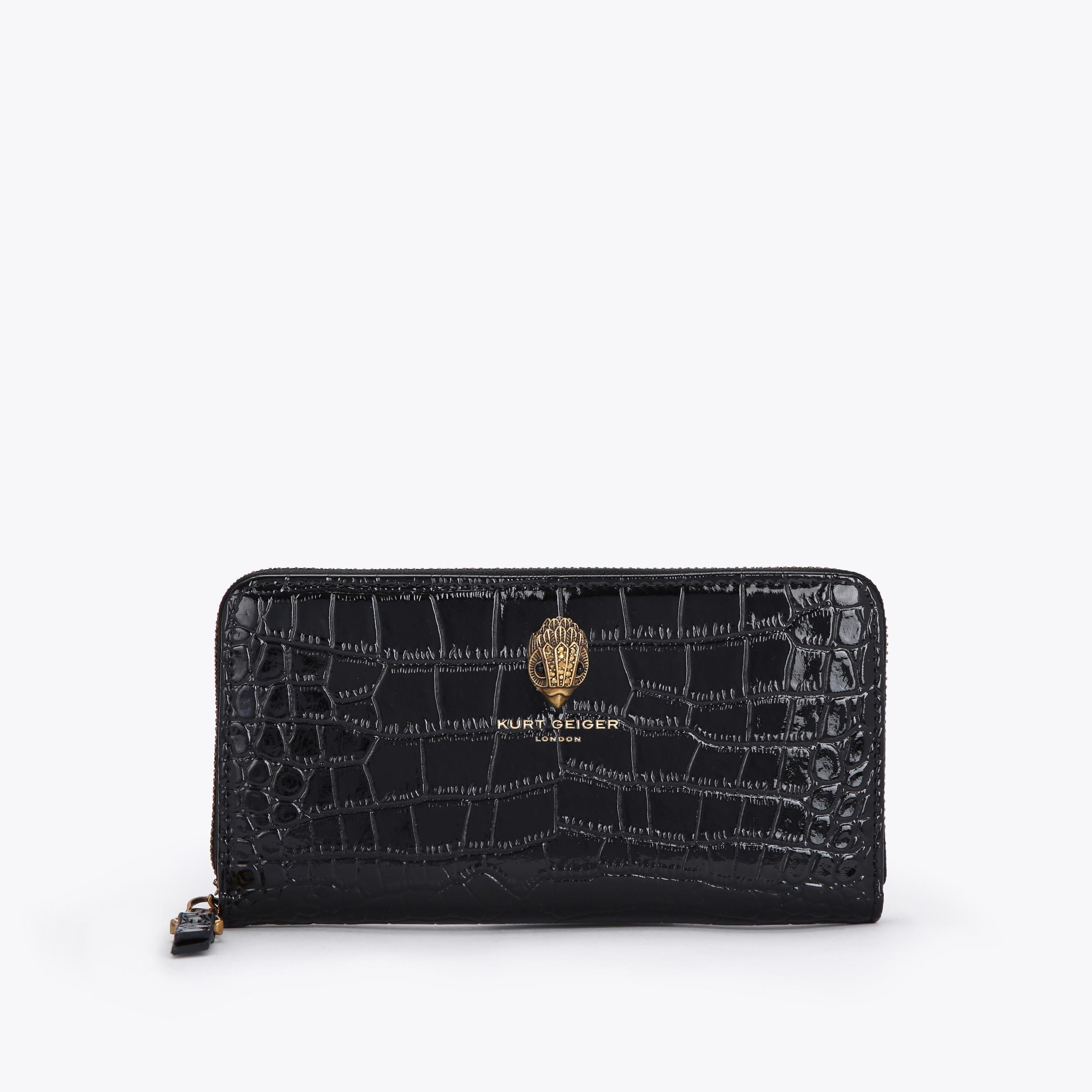 ZIP AROUND WALLET Black Croc Embossed Leather Zip Around Wallet by KURT ...