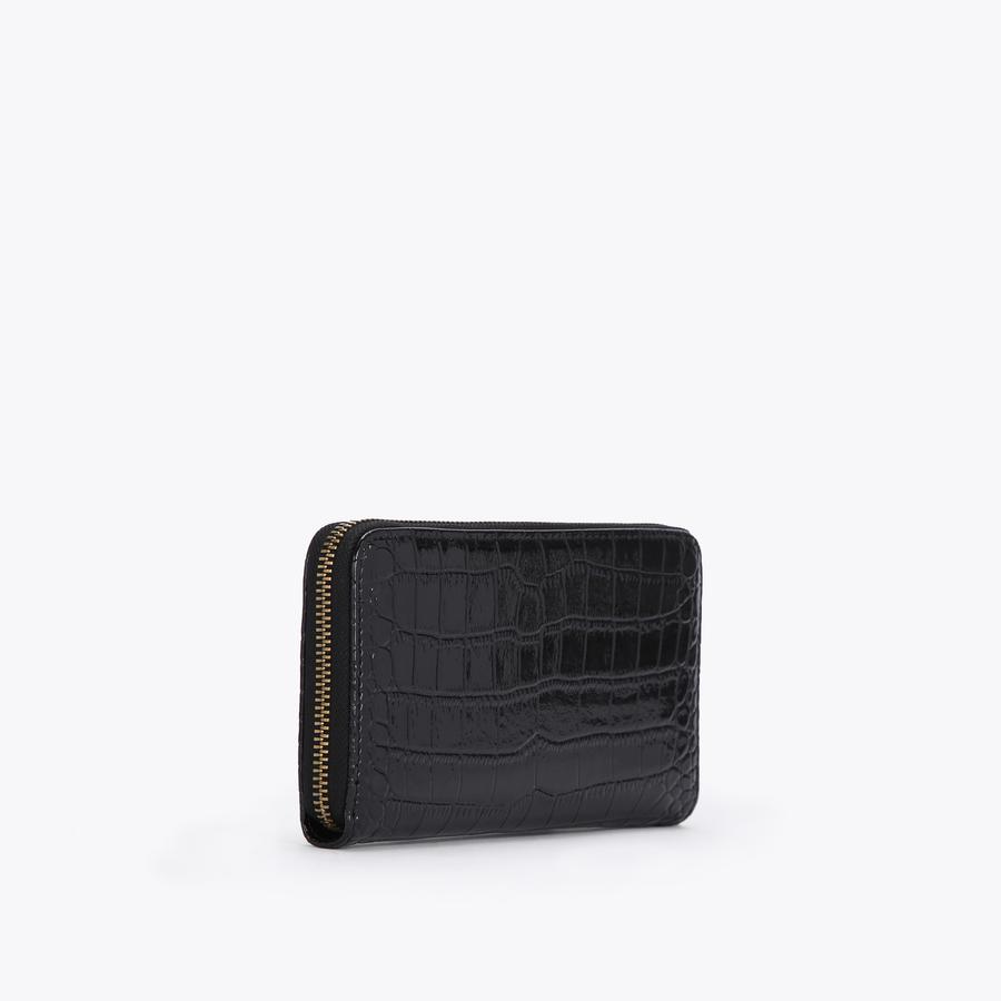 ZIP AROUND WALLET Black Croc Embossed Leather Zip Around ZIP AROUND WALLET Black Croc Embossed Leather Zip Around