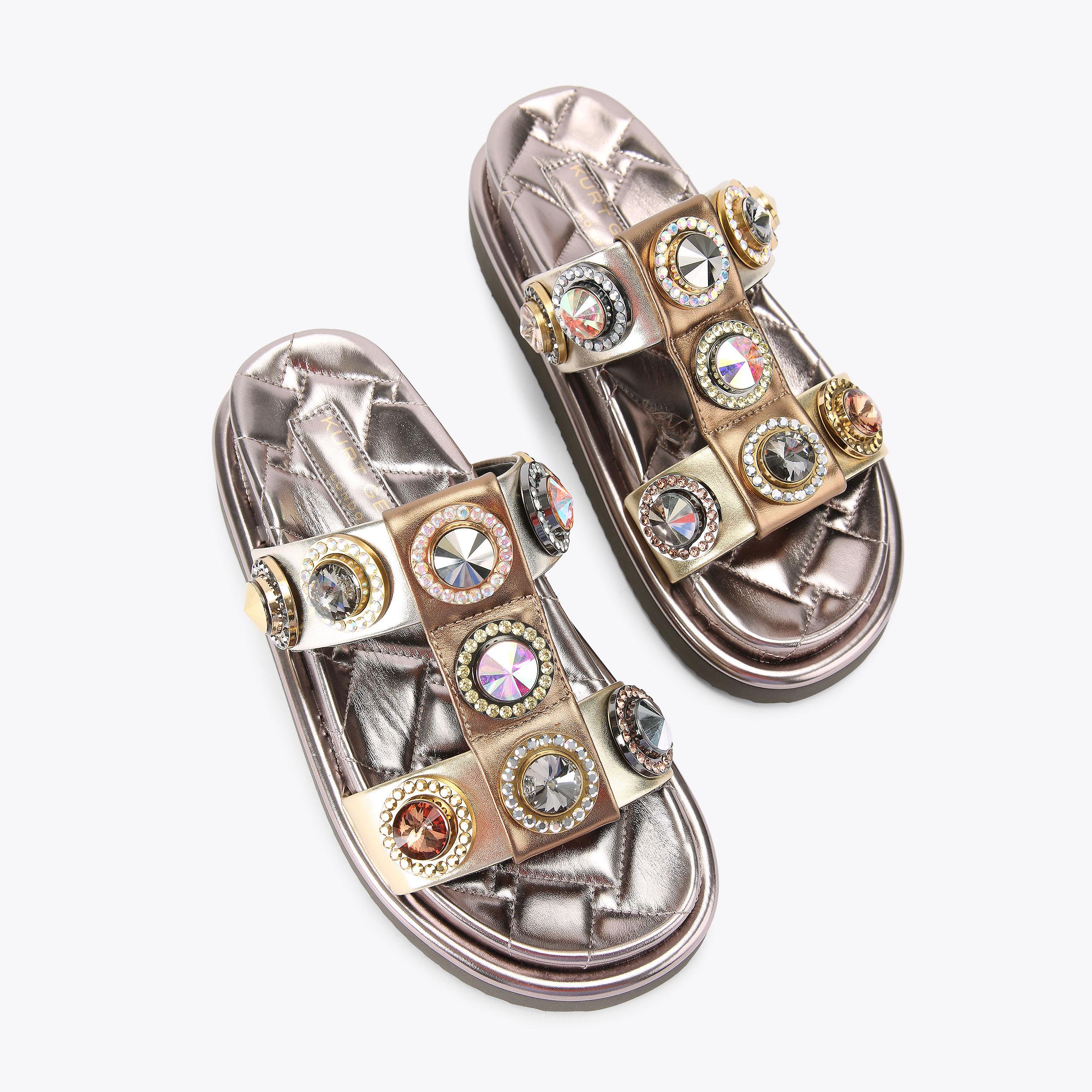 ORSON CRYSTAL SANDAL Metallic Gold Leather Slip On Sandal by KURT ...