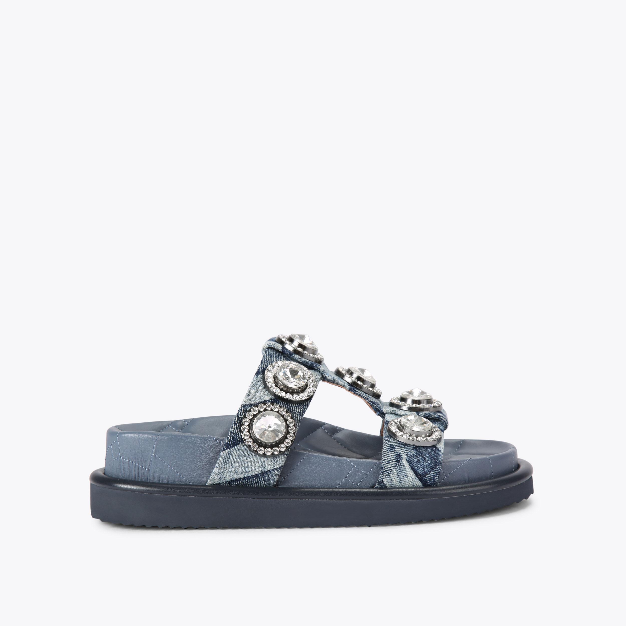 ORSON CRYSTAL SANDAL Denim Slip On Sandals by KURT GEIGER LONDON