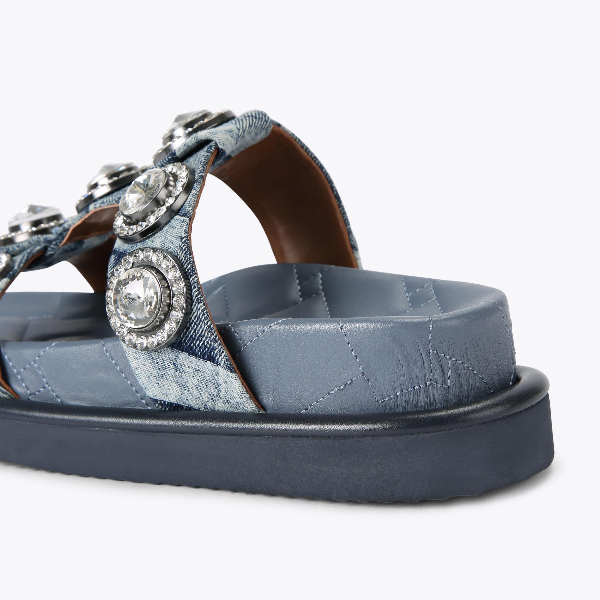 ORSON CRYSTAL SANDAL Denim Slip On Sandals by KURT GEIGER LONDON