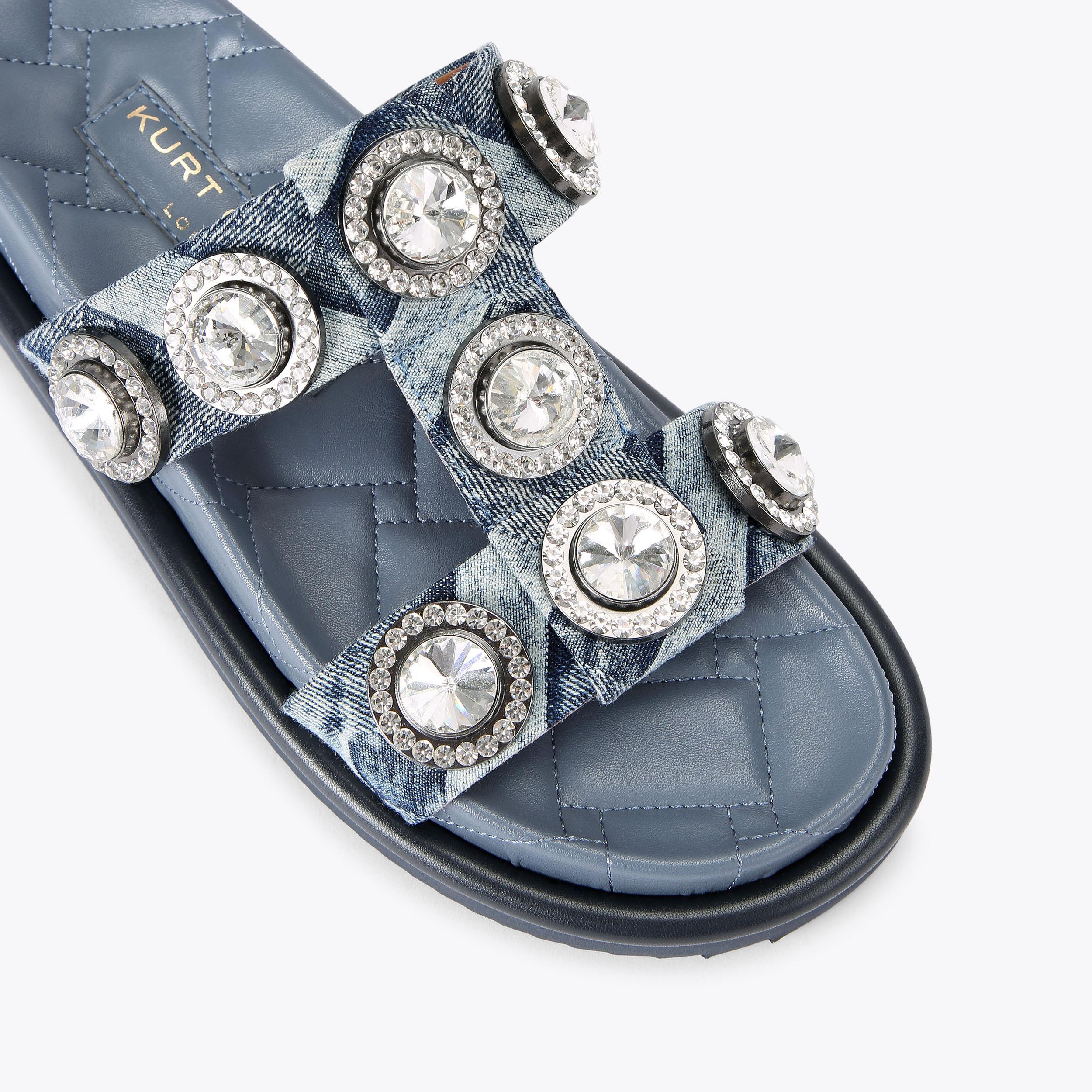ORSON CRYSTAL SANDAL Denim Slip On Sandals by KURT GEIGER LONDON