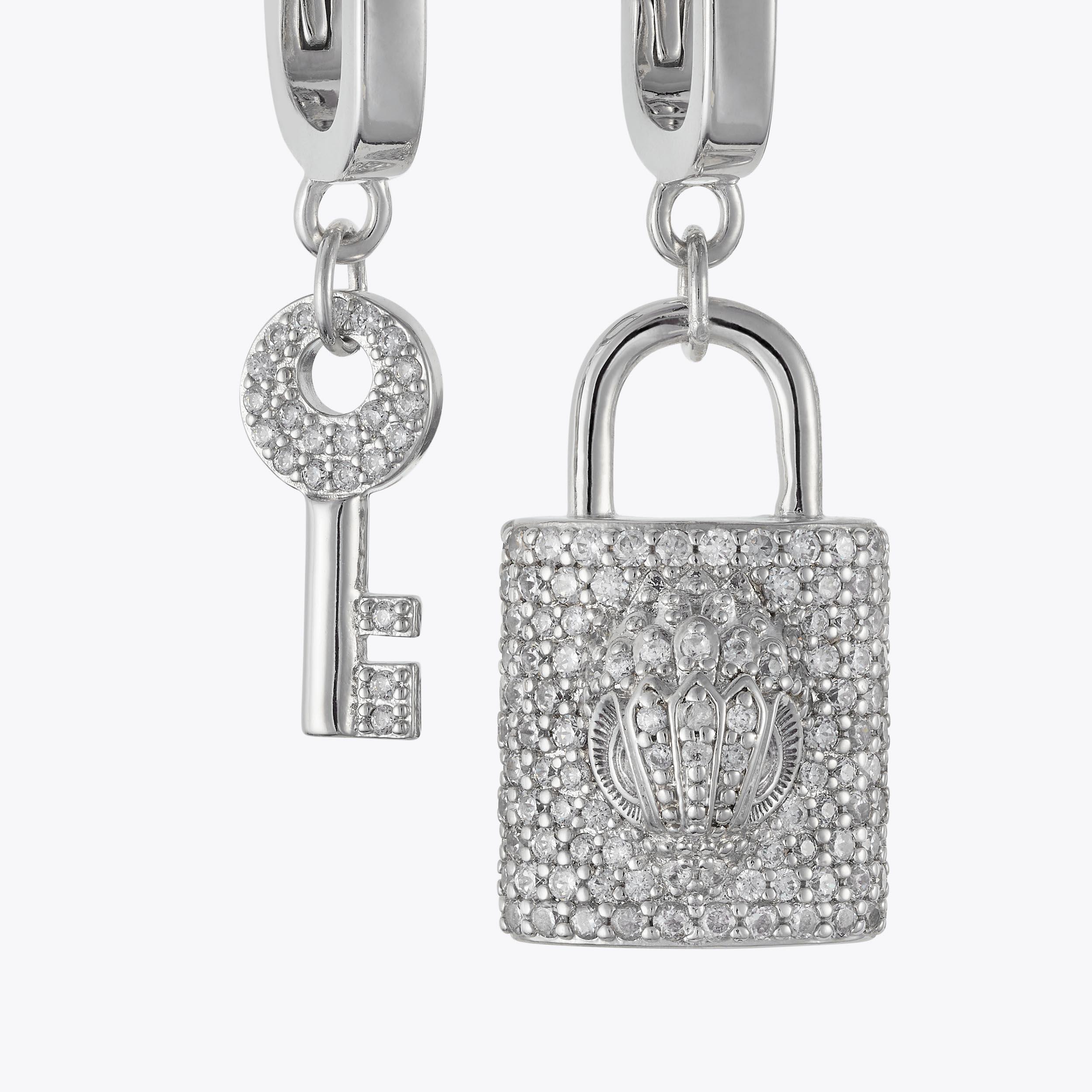 PAVE LOCK KEY EARRINGS Silver pave lock key earrings by KURT GEIGER LONDON