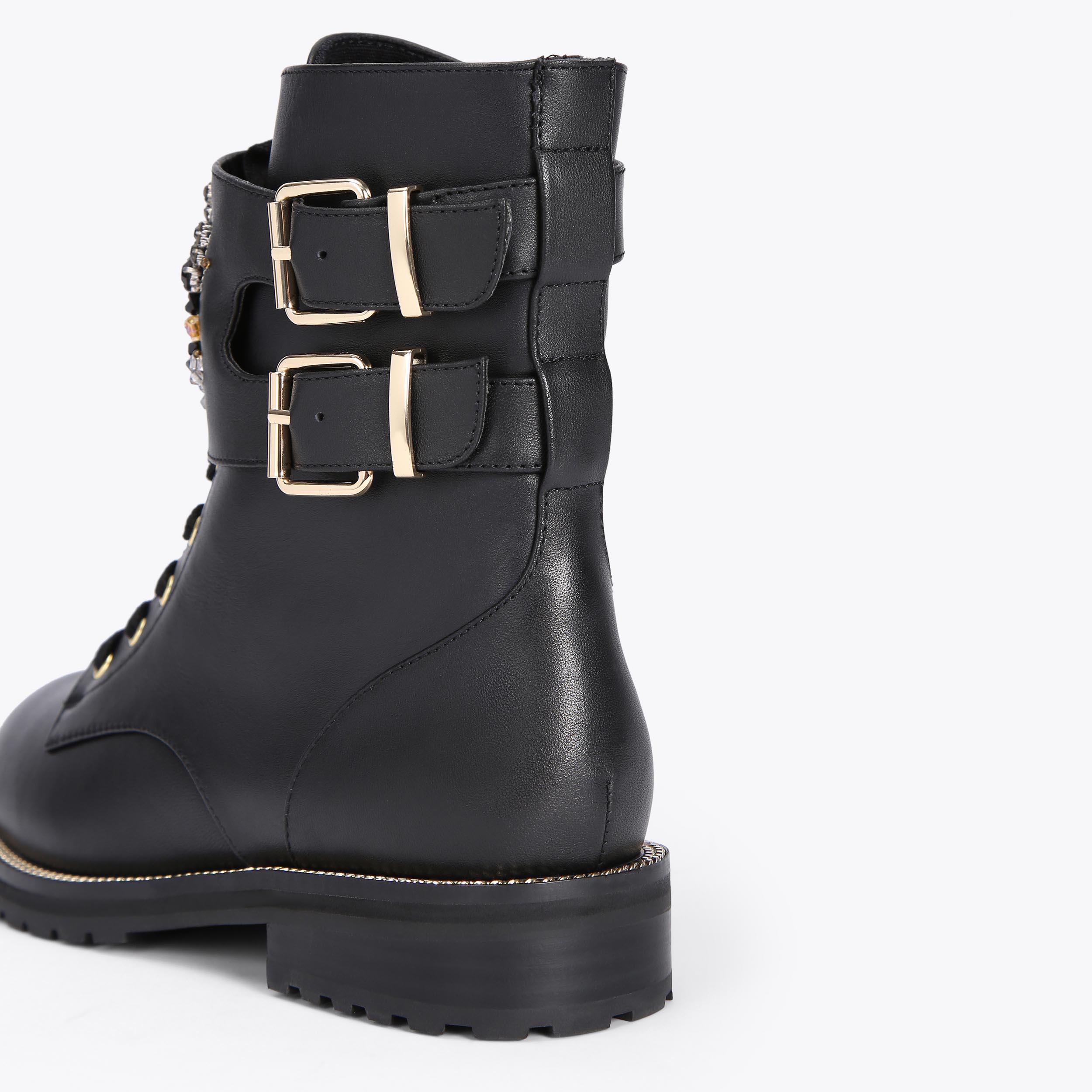 SUTTON EYE Black Leather Eye Motif Lace Up Ankle Boots by KURT GEIGER ...
