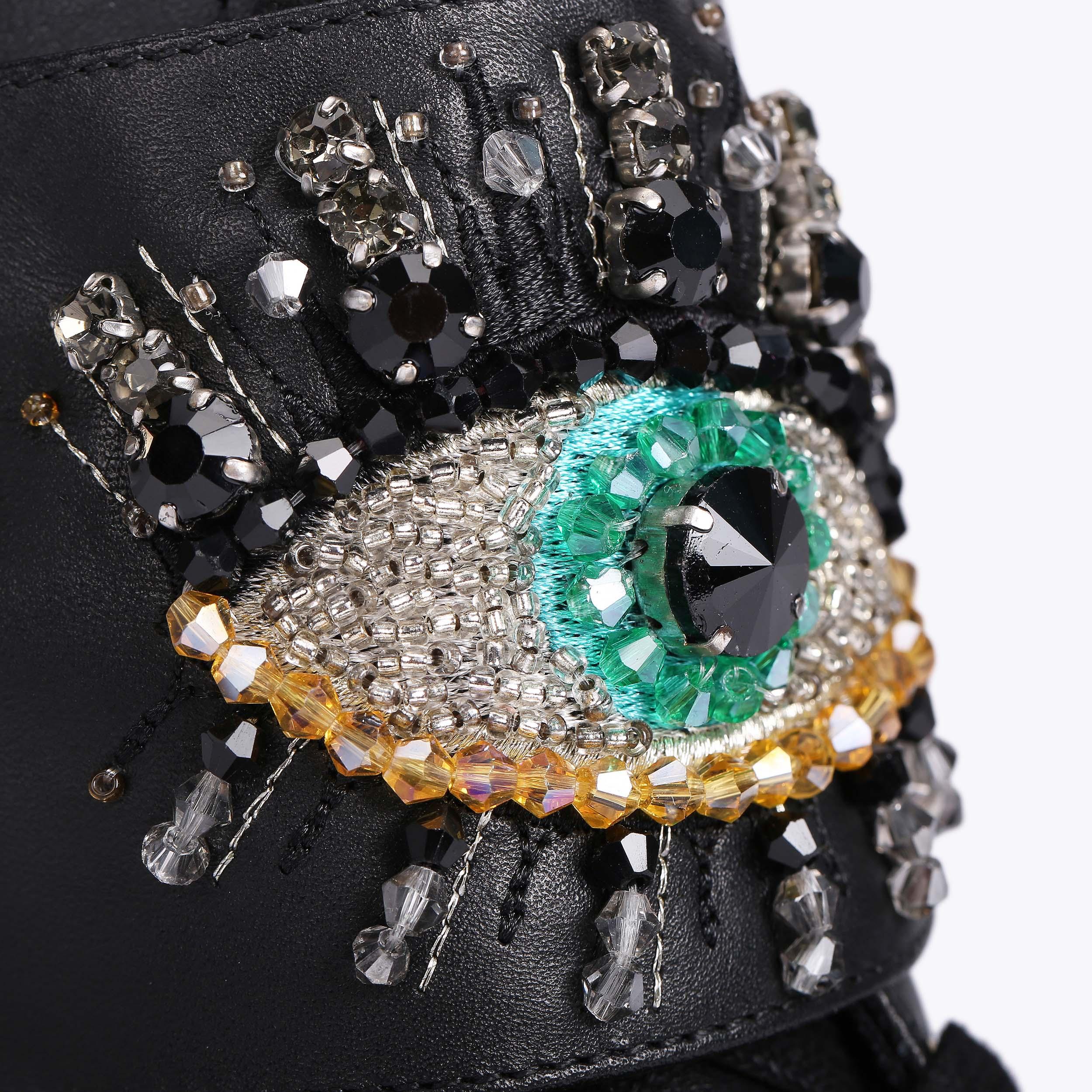 SUTTON EYE Black Leather Eye Motif Lace Up Ankle Boots by KURT GEIGER ...