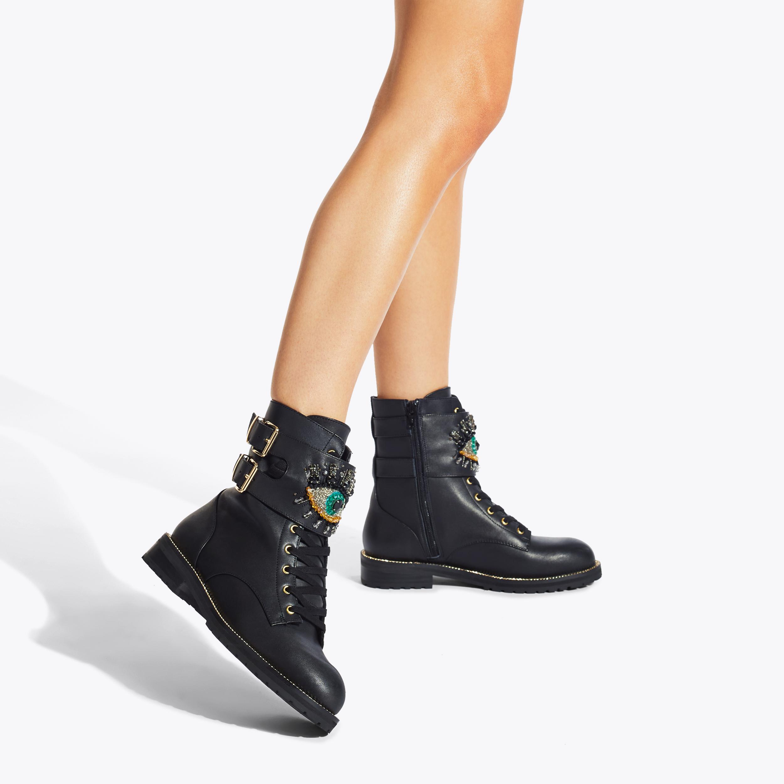 SUTTON EYE Black Leather Eye Motif Lace Up Ankle Boots by KURT GEIGER ...