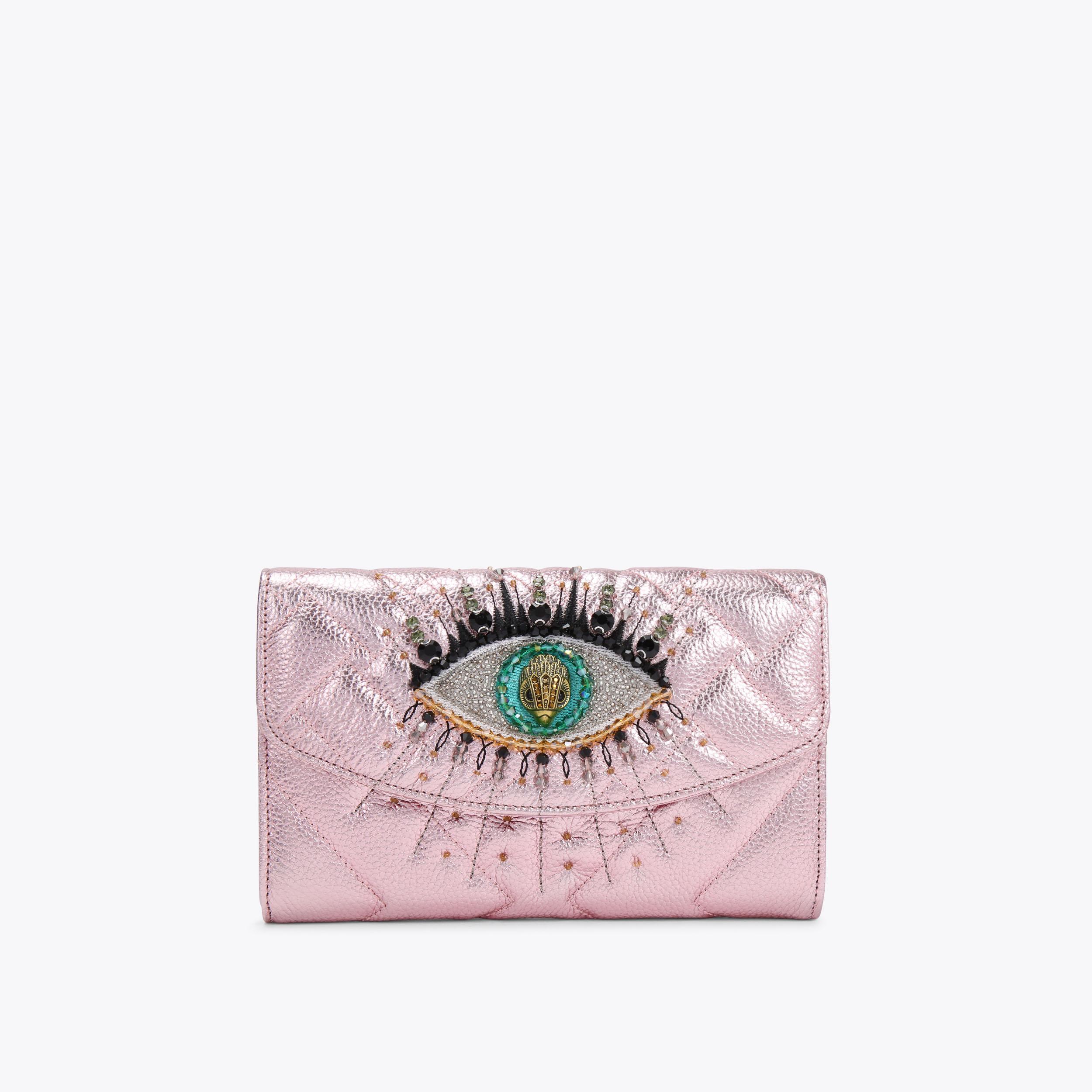 KENSINGTON CH WALLET EYE Pale Pink Quilted Leather Evil Eye Chain ...