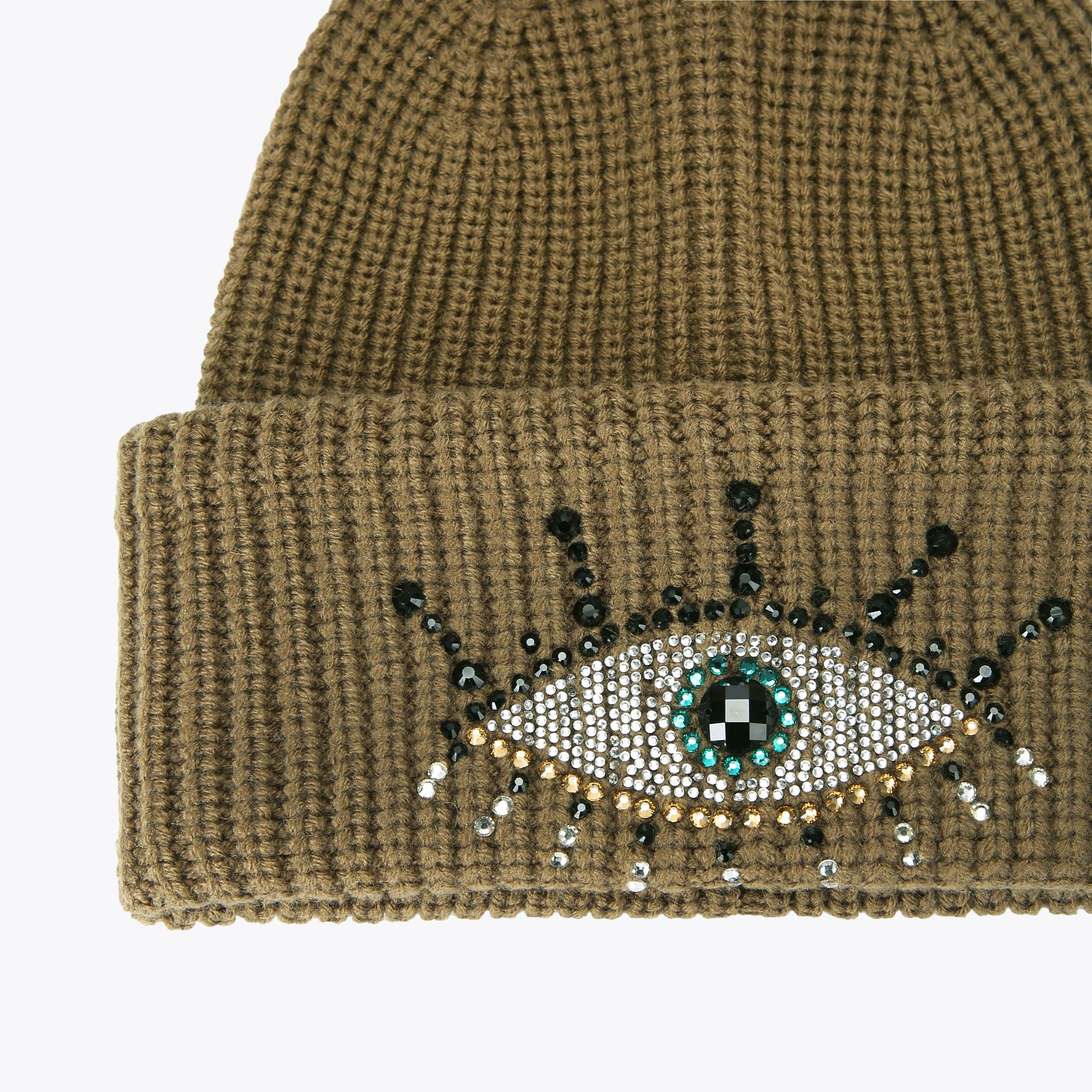 EVIL EYE BEANIE Khaki Evil Eye Beanie by KURT GEIGER LONDON