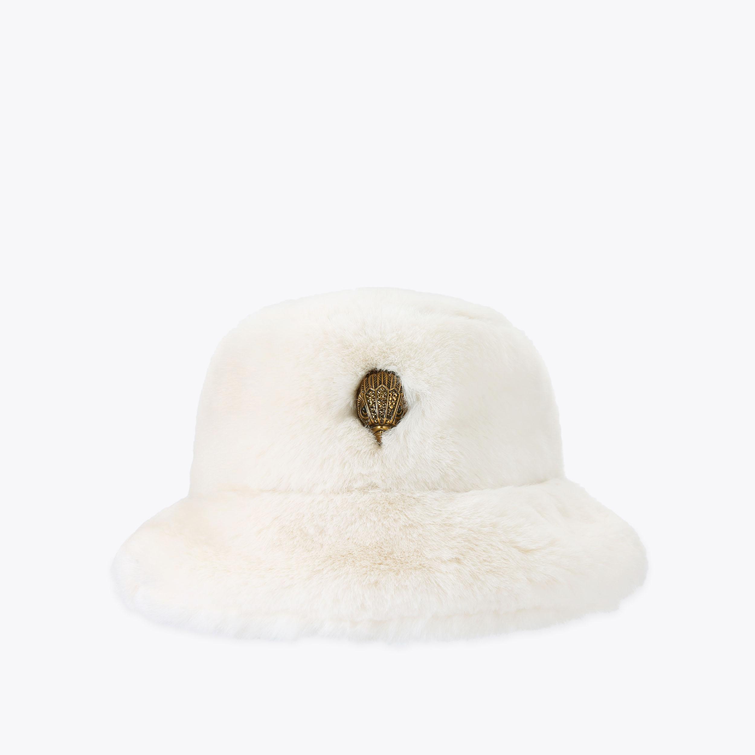 POPPY BUCKET HAT Bone Faux Fur Bucket Hat by KURT GEIGER LONDON