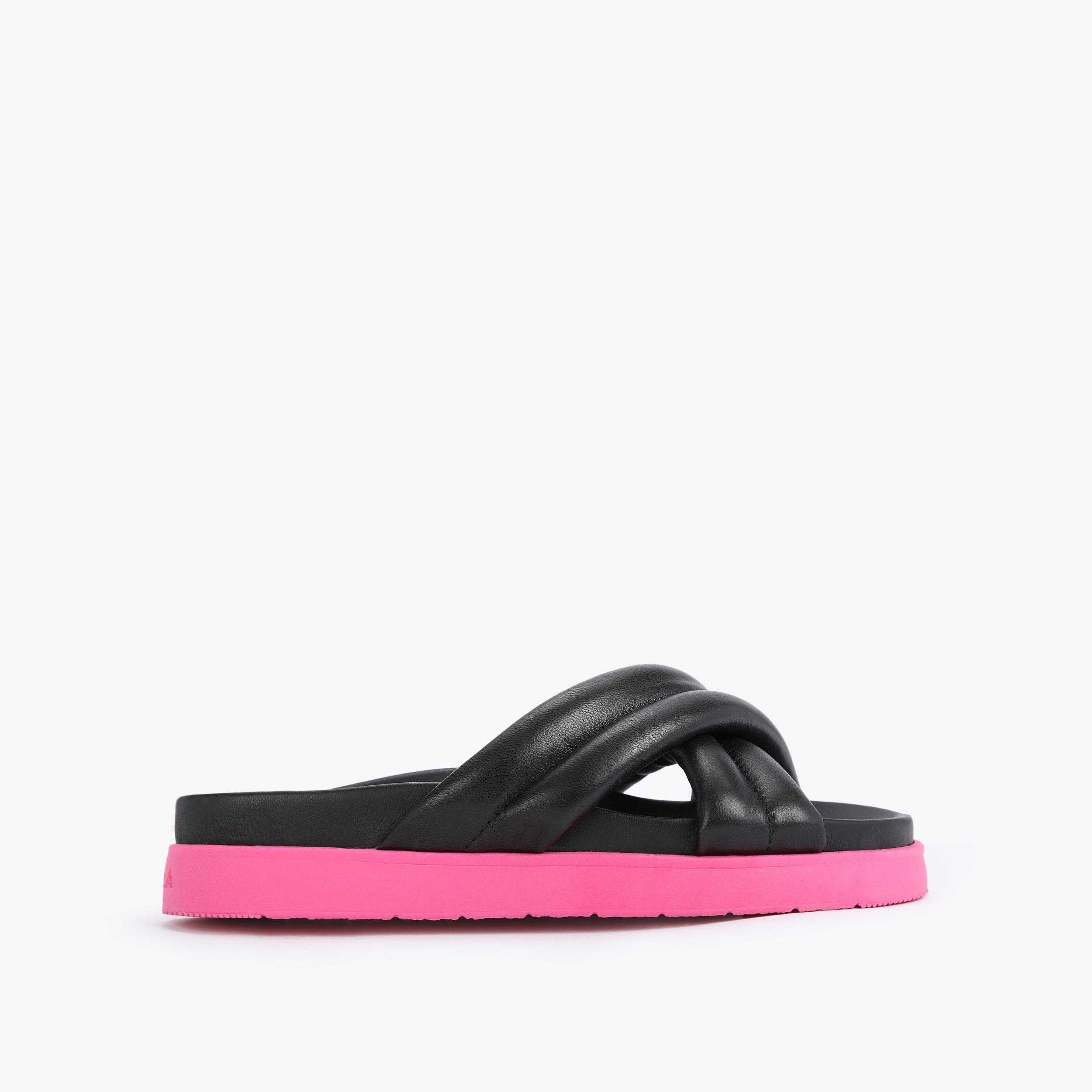 SPLASH SANDAL Black Leather Padded Slider Sandals by CARVELA COMFORT