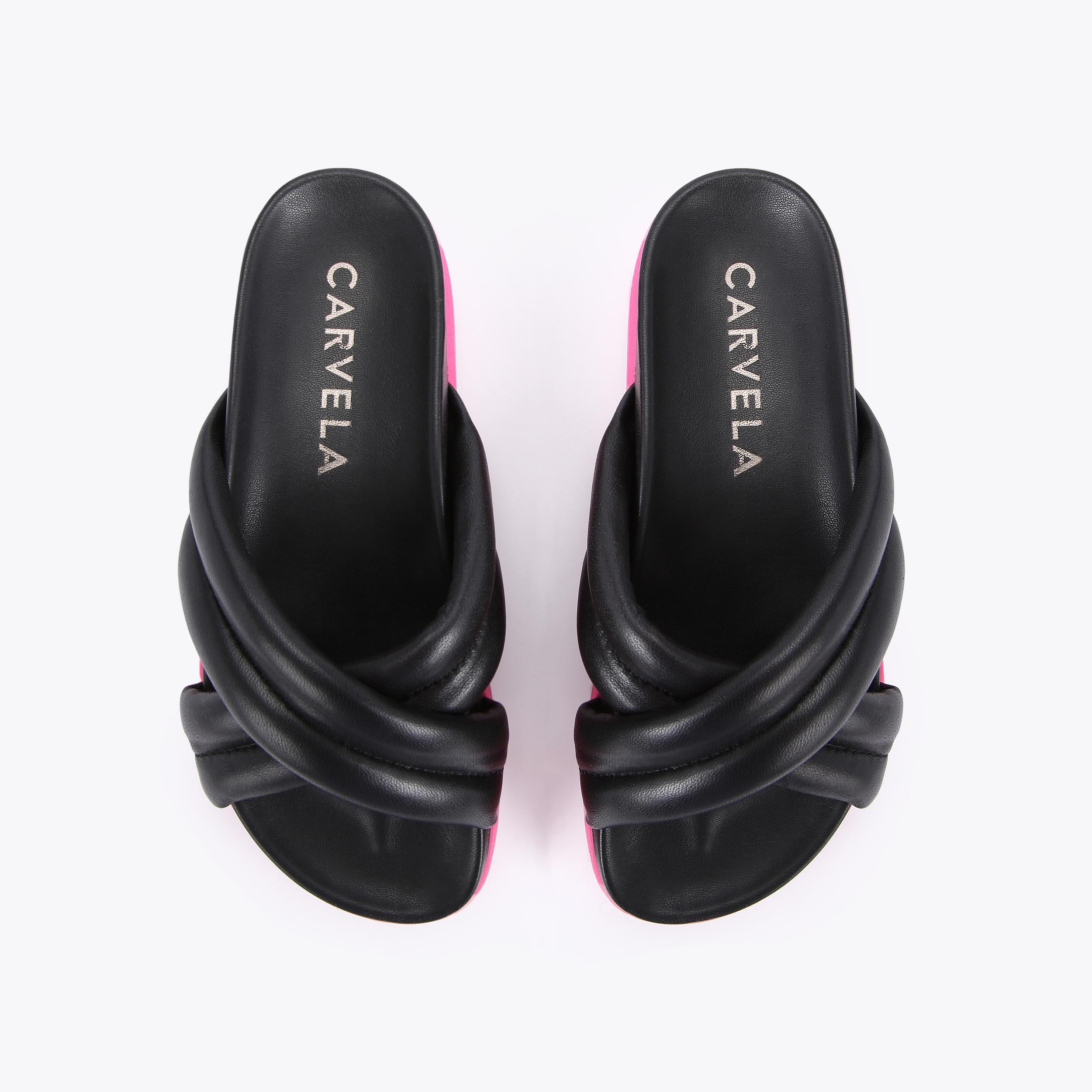 SPLASH SANDAL Black Leather Padded Slider Sandals by CARVELA COMFORT