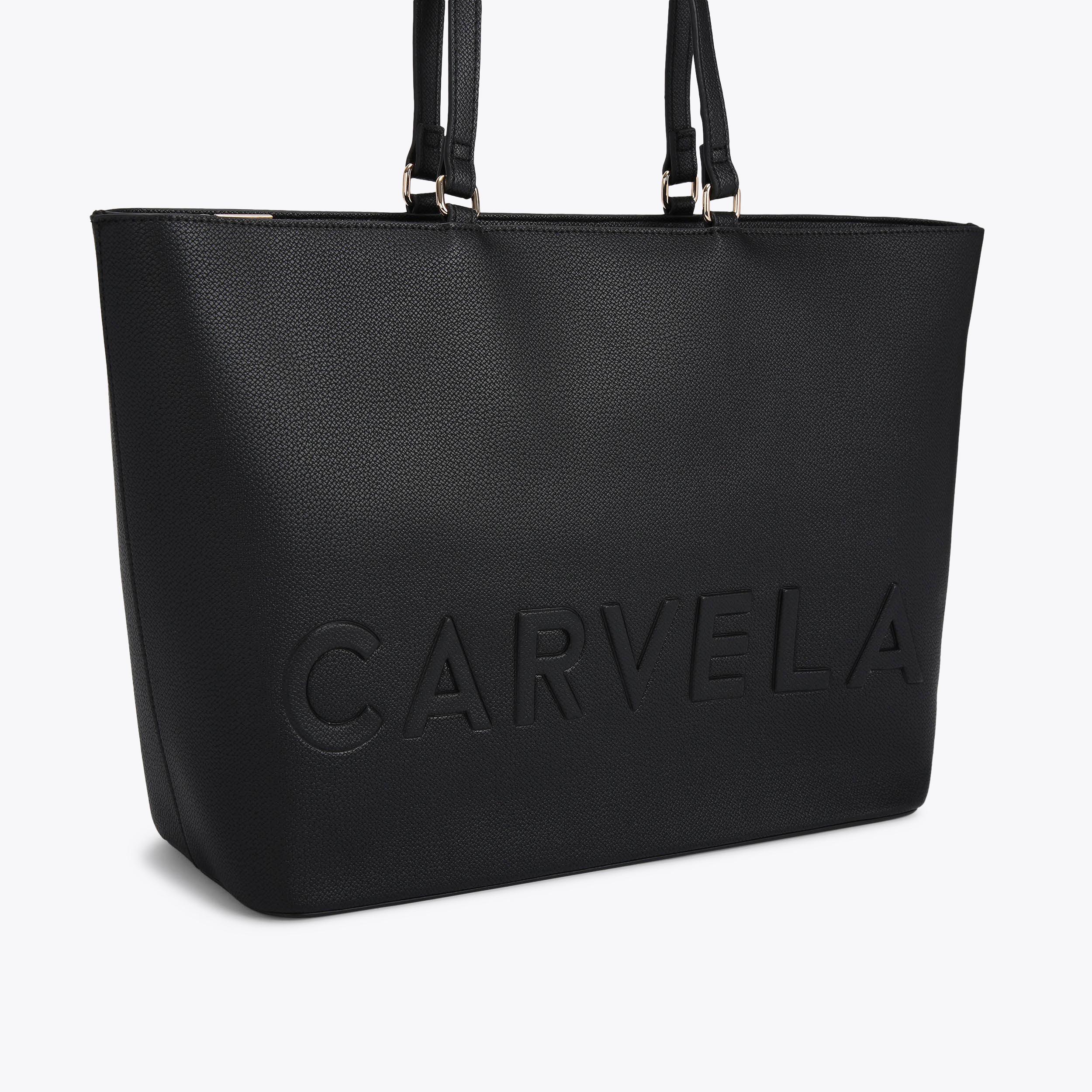 FRAME WINGED SHOPPER Black Embossed Textured Tote Bag by CARVELA