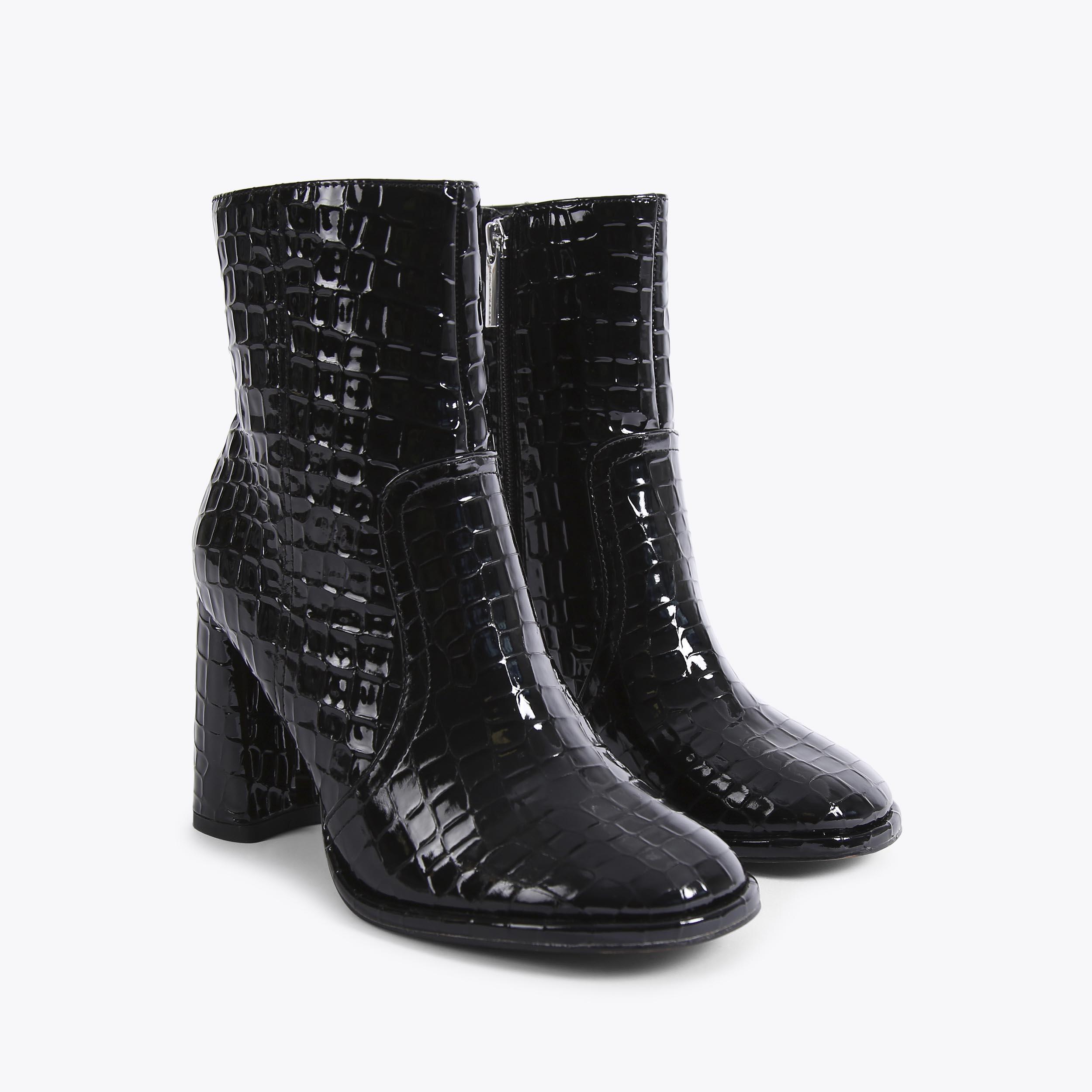 TIMBER Black Croc Embossed Heeled Ankle Boot by KG KURT GEIGER