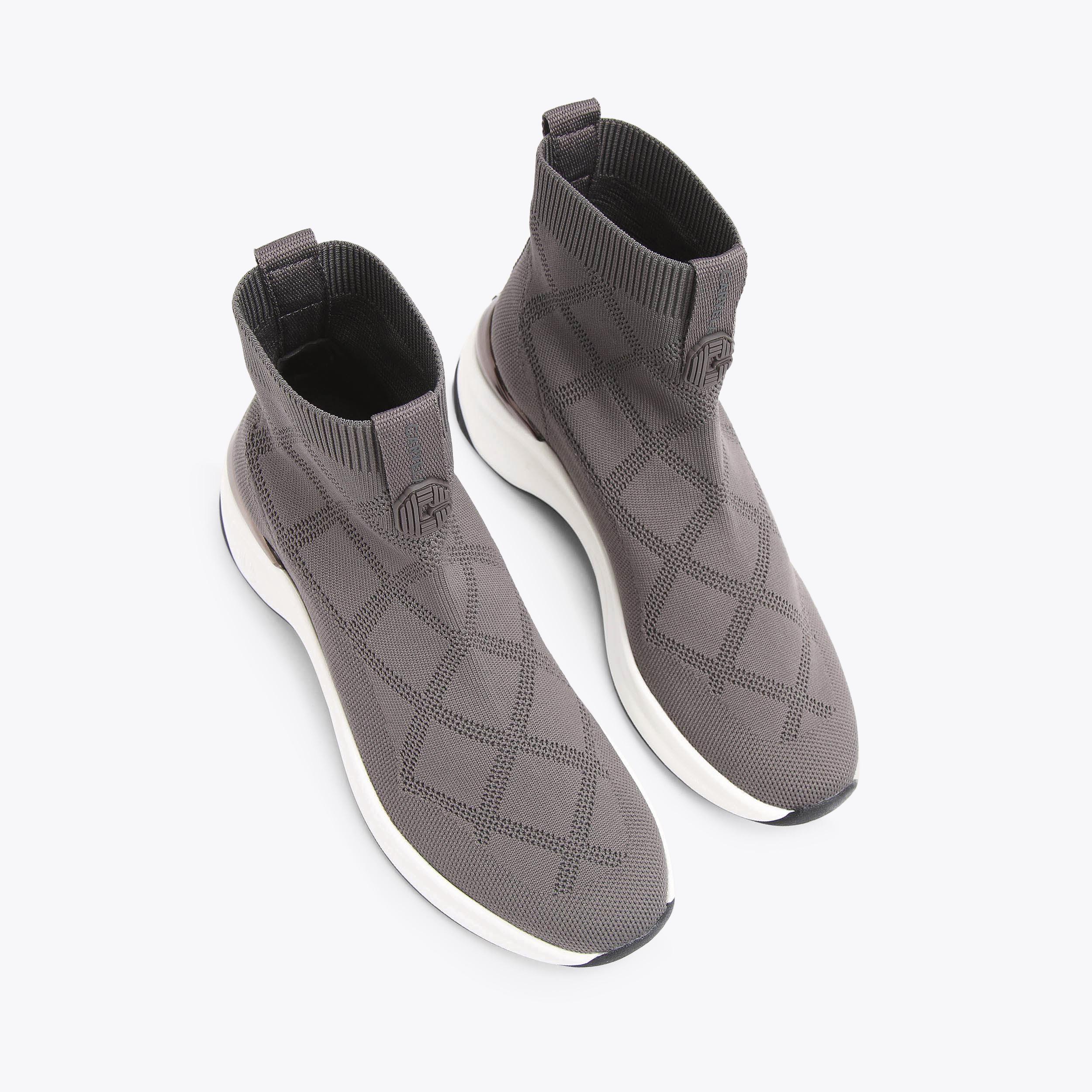 CHEQUERBOARD Grey Quilted Knitted Sock Trainer by CARVELA COMFORT