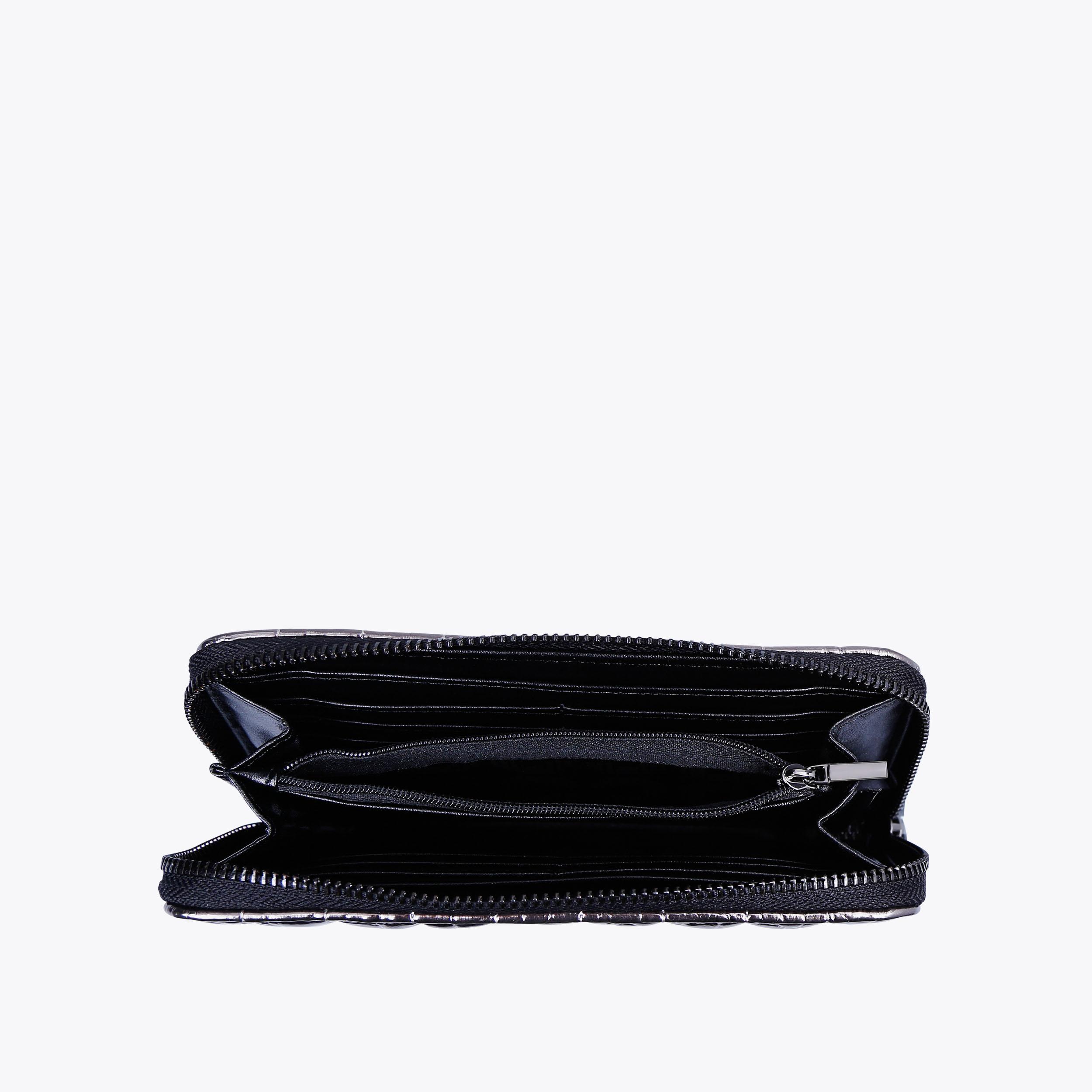 REBEL PURSE Gunmetal Croc Linear Quilt Zip Around Purse by CARVELA