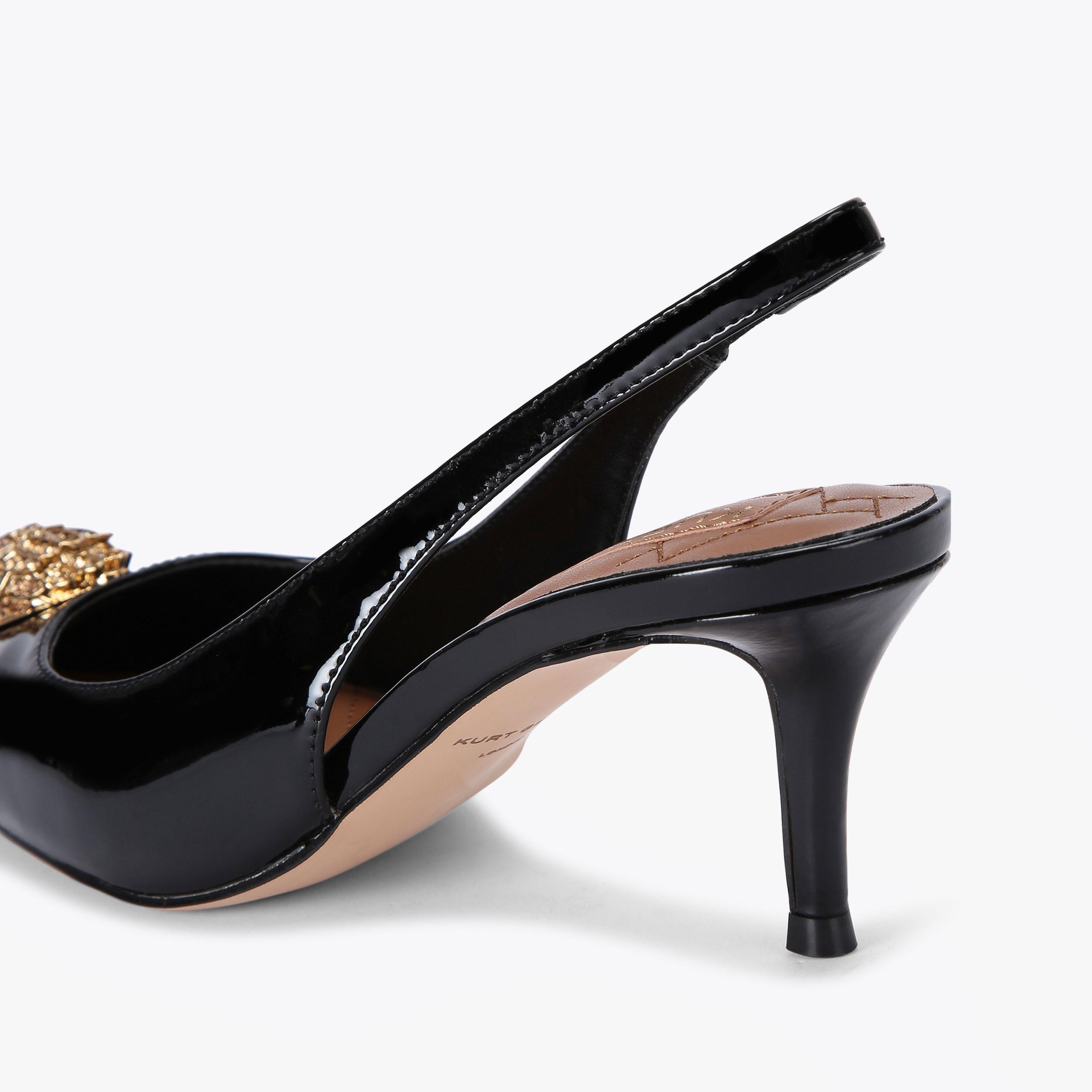 BELGRAVIA SLING BACK Patent Black Slingback Heels by KURT GEIGER LONDON
