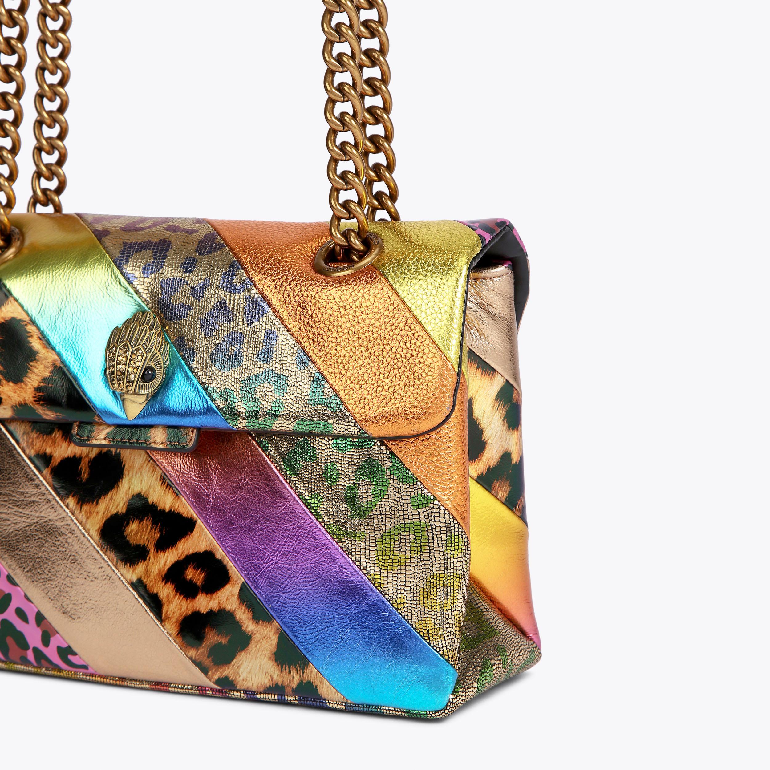 LEATHER KENSINGTON BAG Animal Print Metallic Stripe Leather Cross Body ...