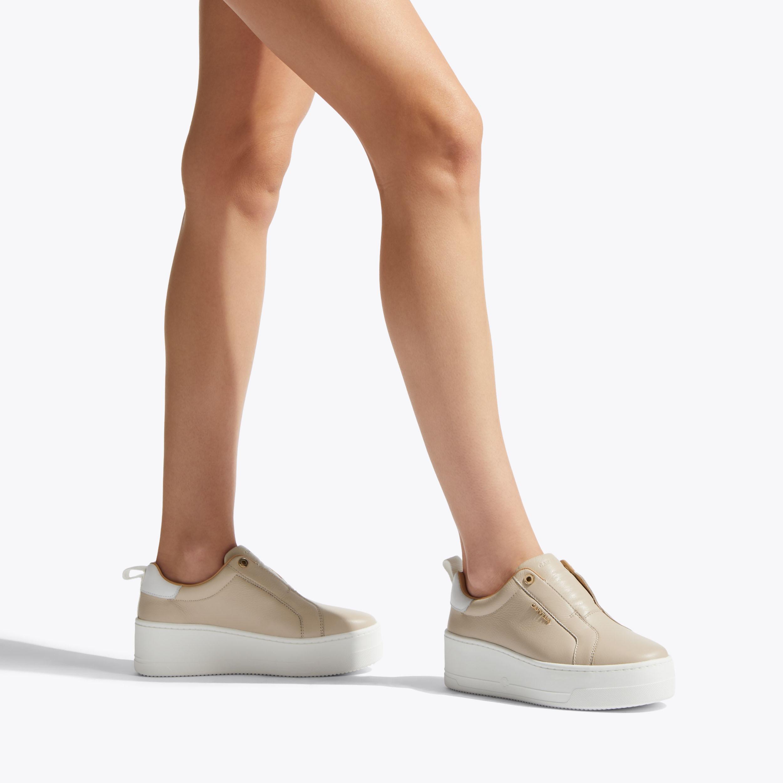 CONNECTED LACELESS Taupe Leather Trainers by CARVELA