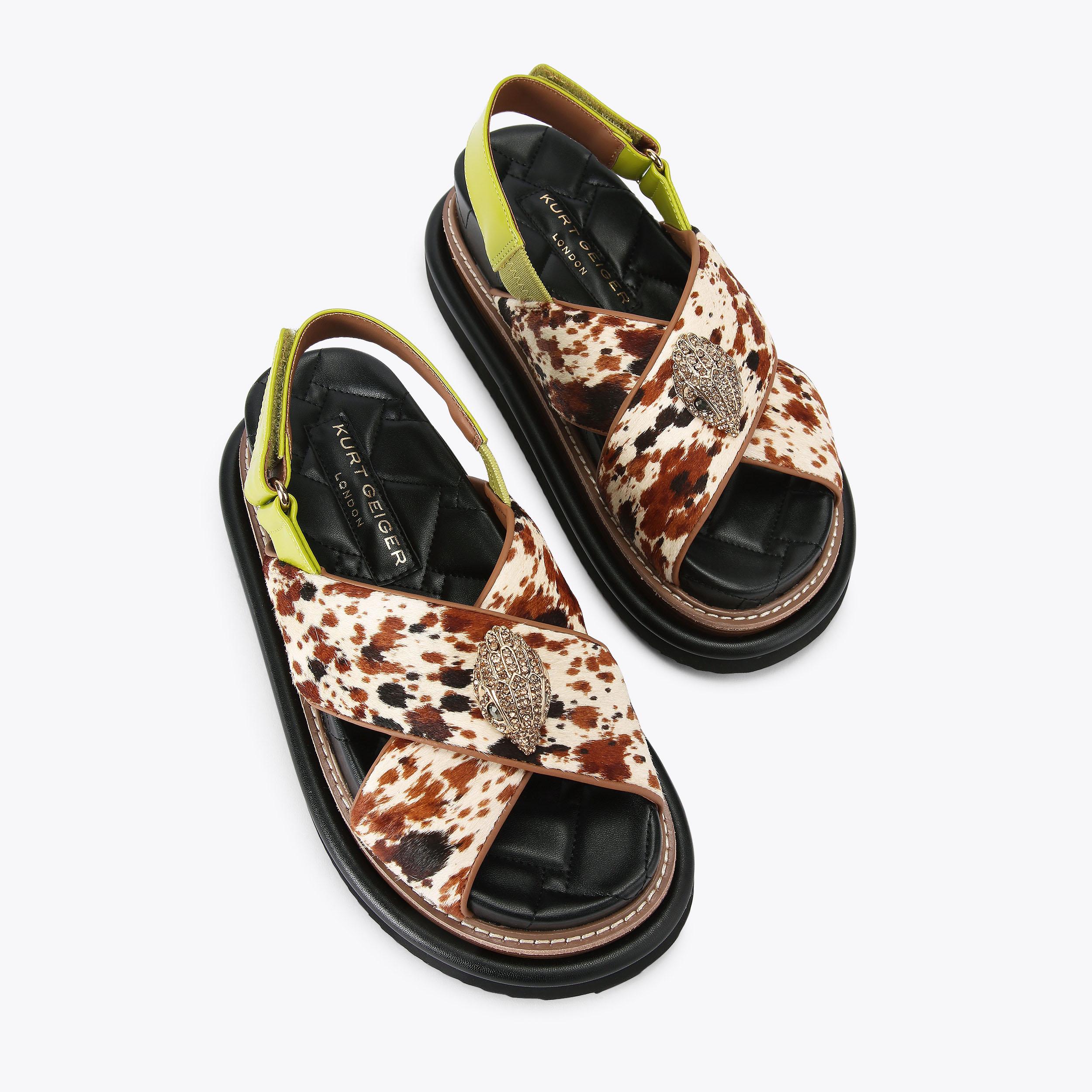 ORSON CROSS STRAP SANDAL Cow Print Sandal by KURT GEIGER LONDON