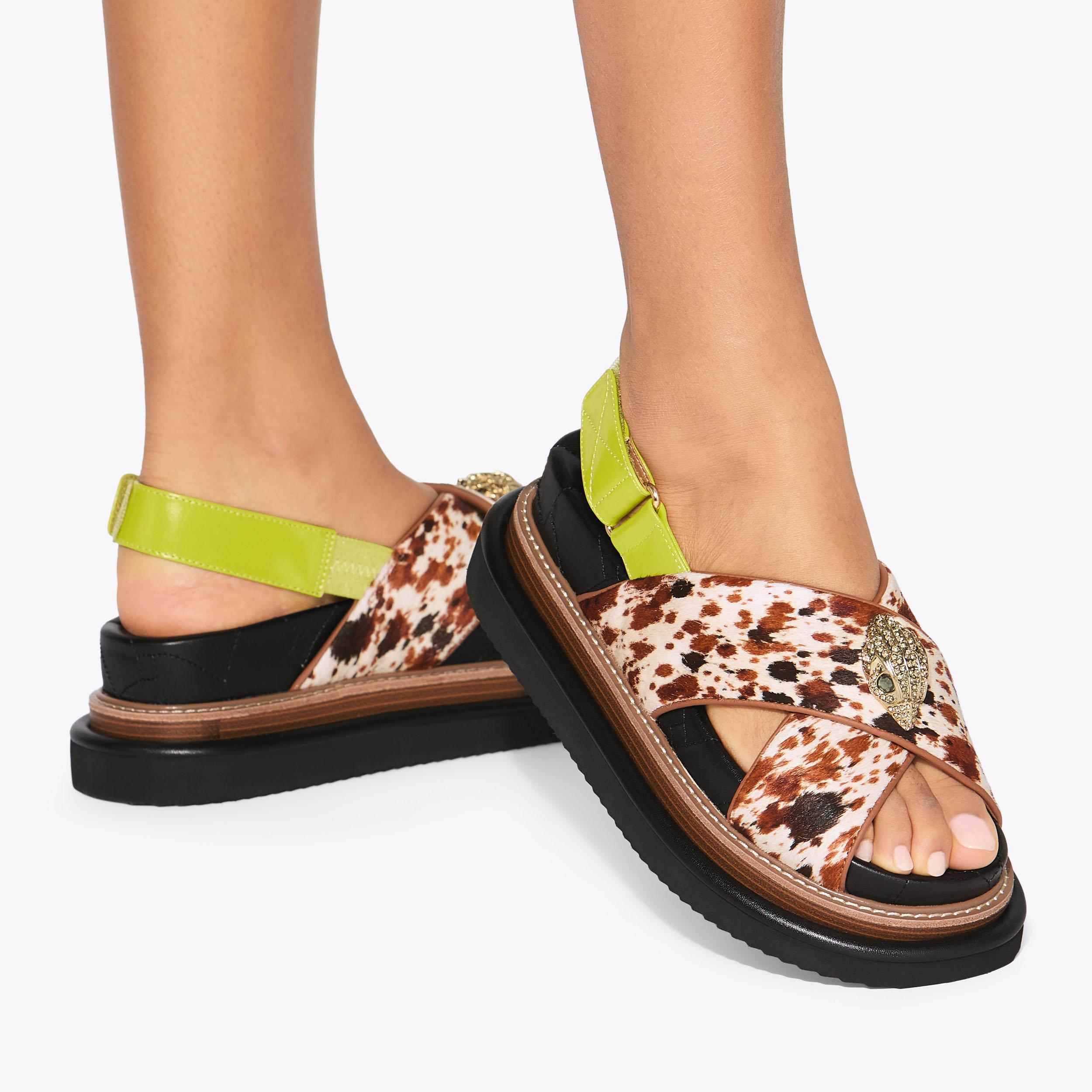 ORSON CROSS STRAP SANDAL Cow Print Sandal by KURT GEIGER LONDON